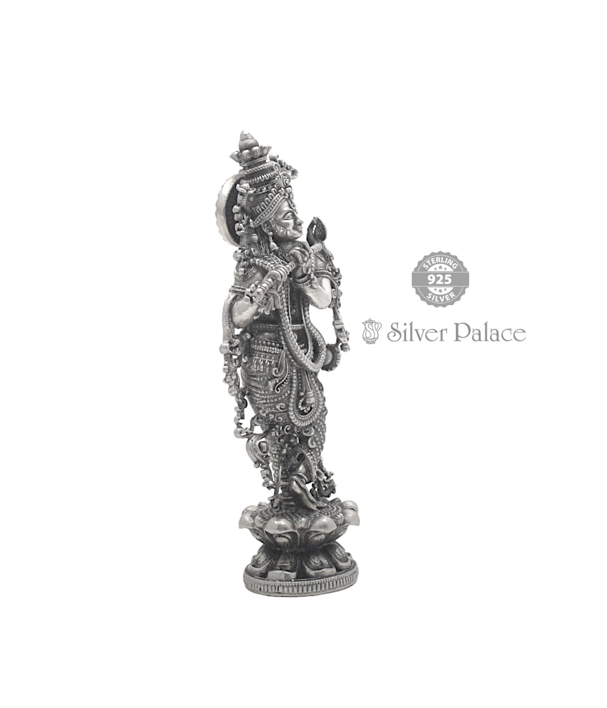 Oxidised Silver Lord Krishna Idol In Pure Silver For Navaratri ...