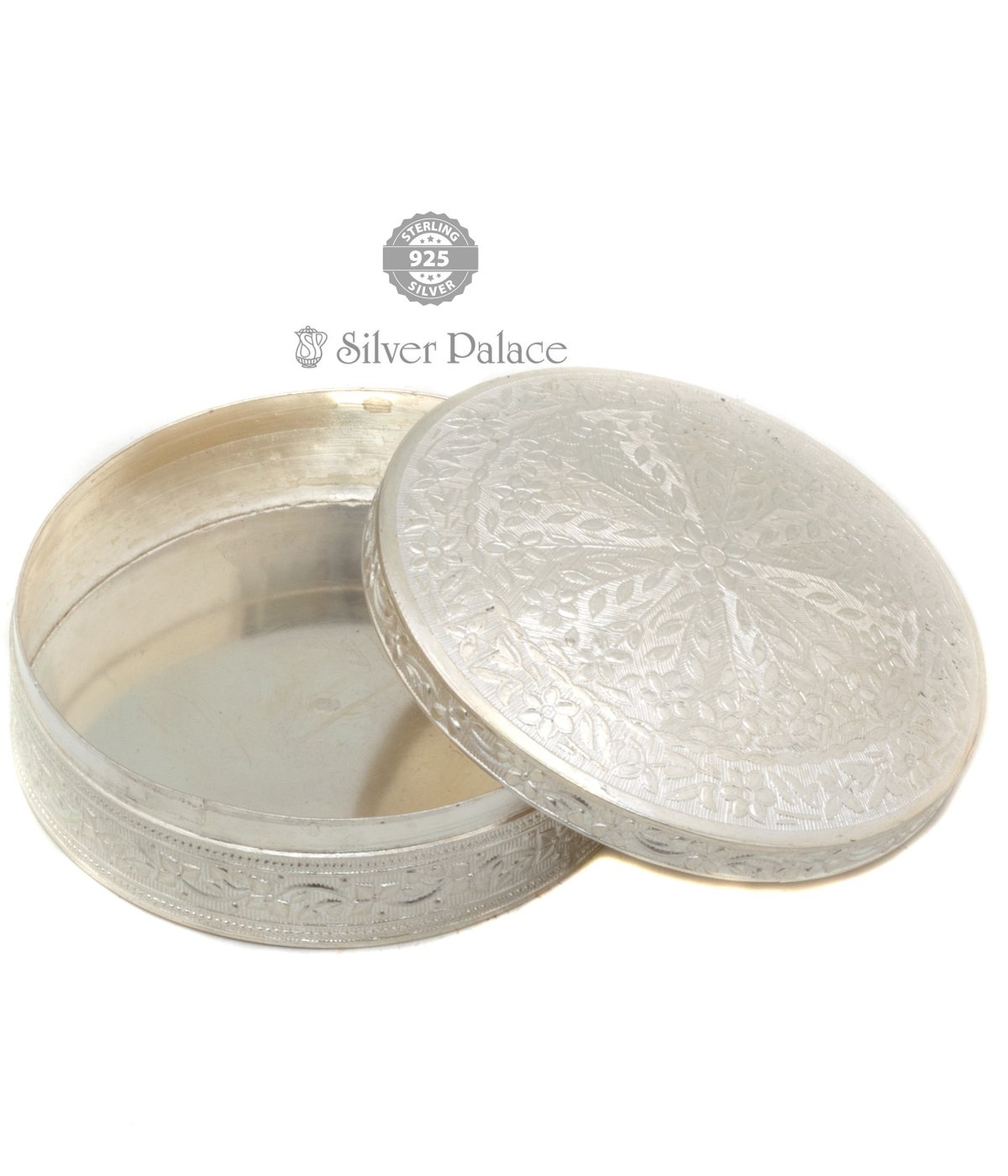 925 Sterling Silver Vintage Royal Design Handmade Round Powder Box For ...