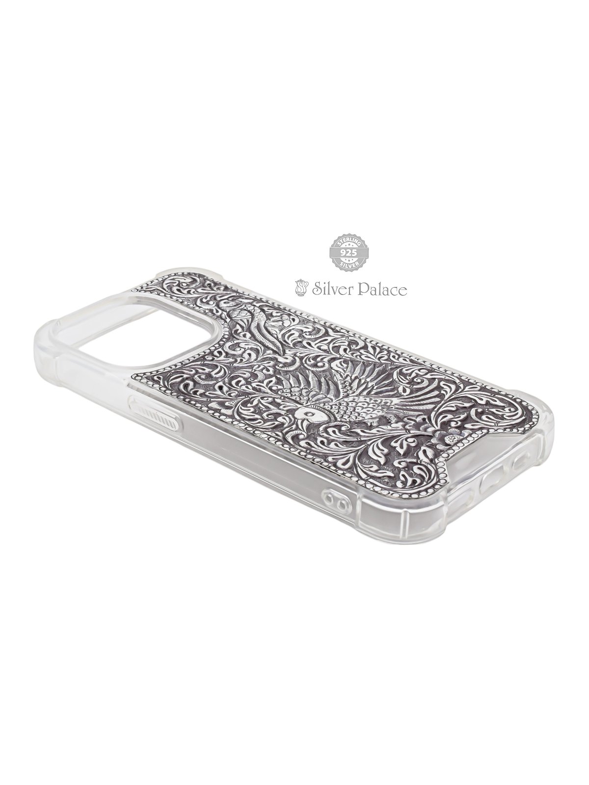 925 Sterling Silver Birds Engraved Phone Case For Iphone 15 - Silver Palace