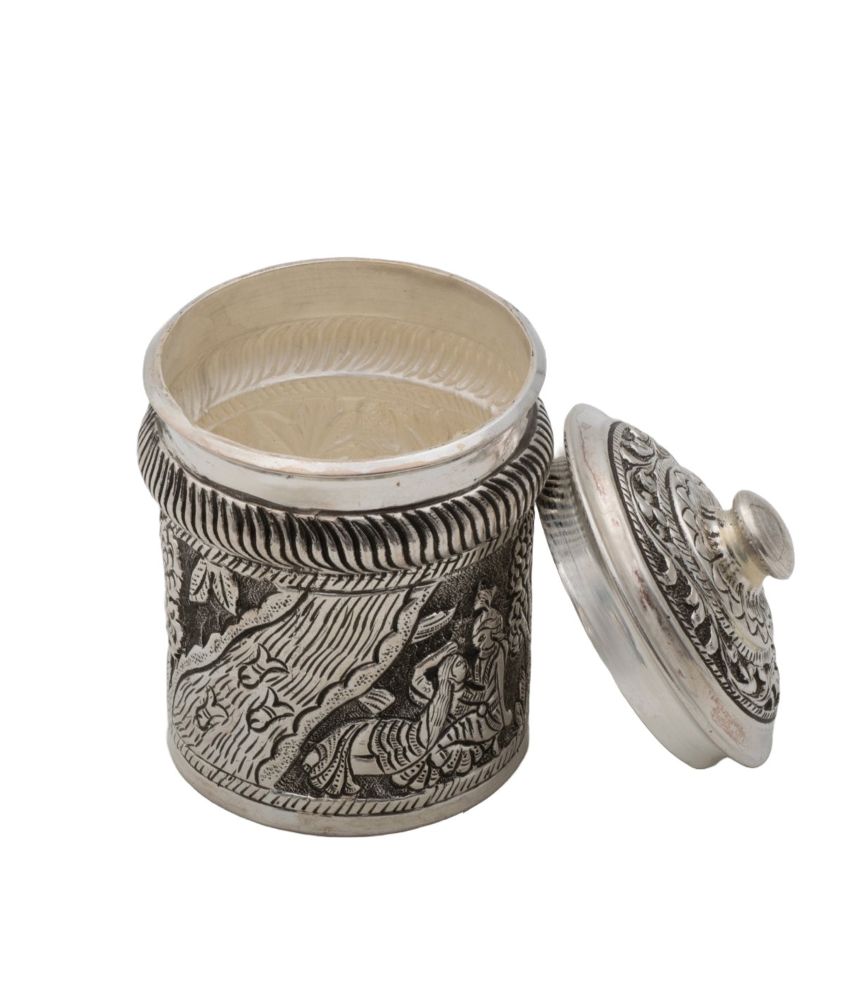 92.5 Oxidised Silver Cylindrical Storage Box - Silver Palace