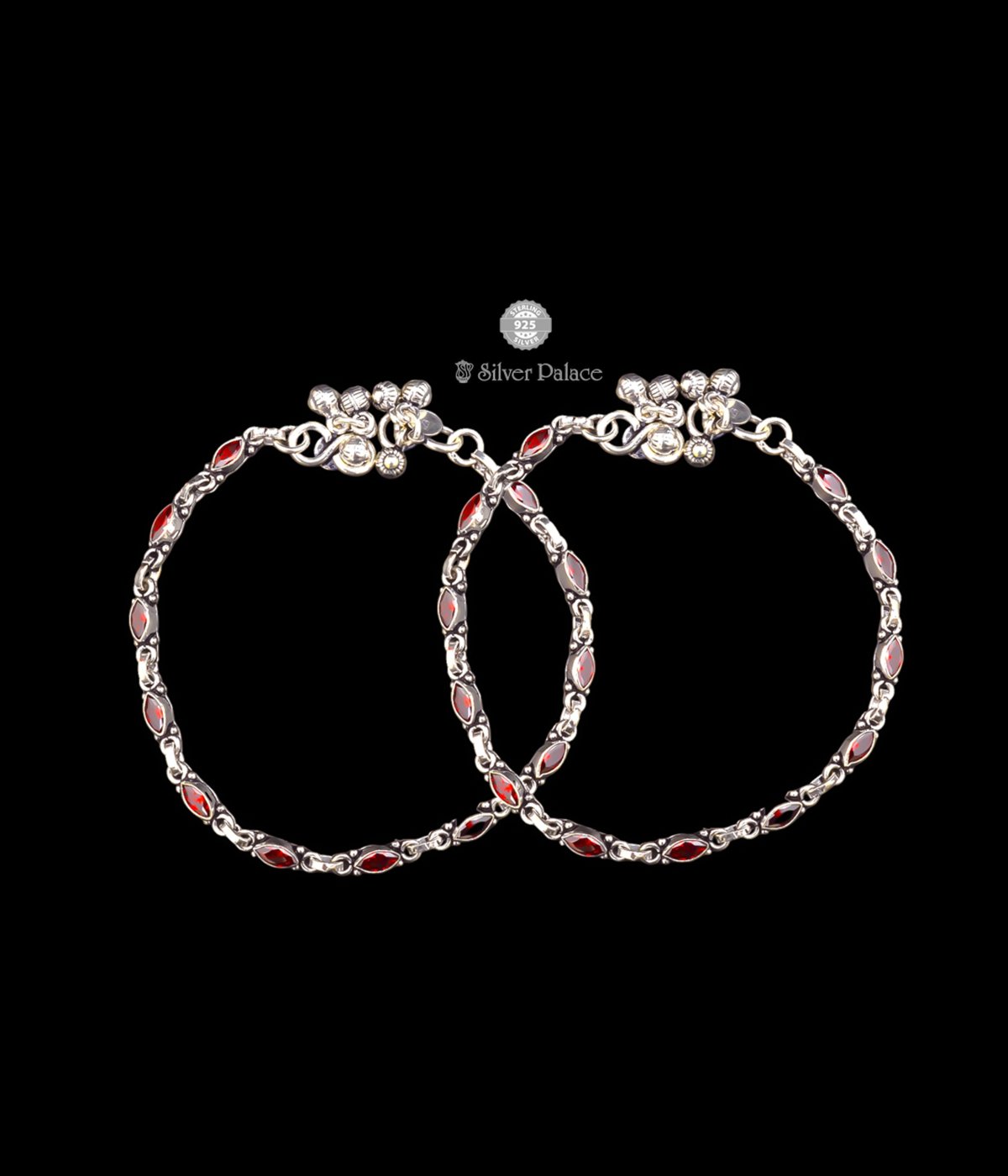 925 Oxidized Silver Orange Gemstone Anklets For Girls - Silver Palace
