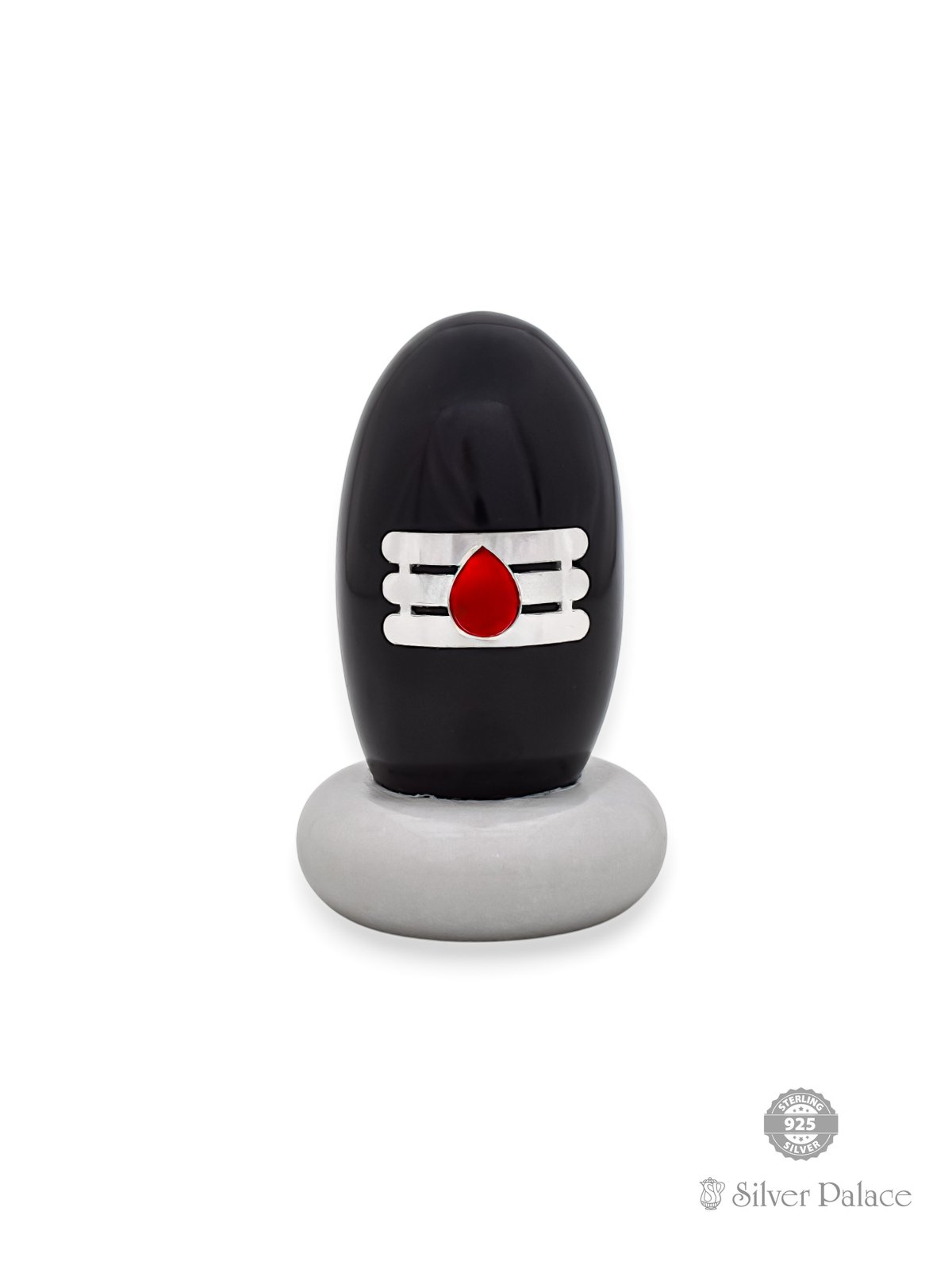 925 Silver Tripundra With Marble Shiva Lingam For Pooja Room - Silver ...