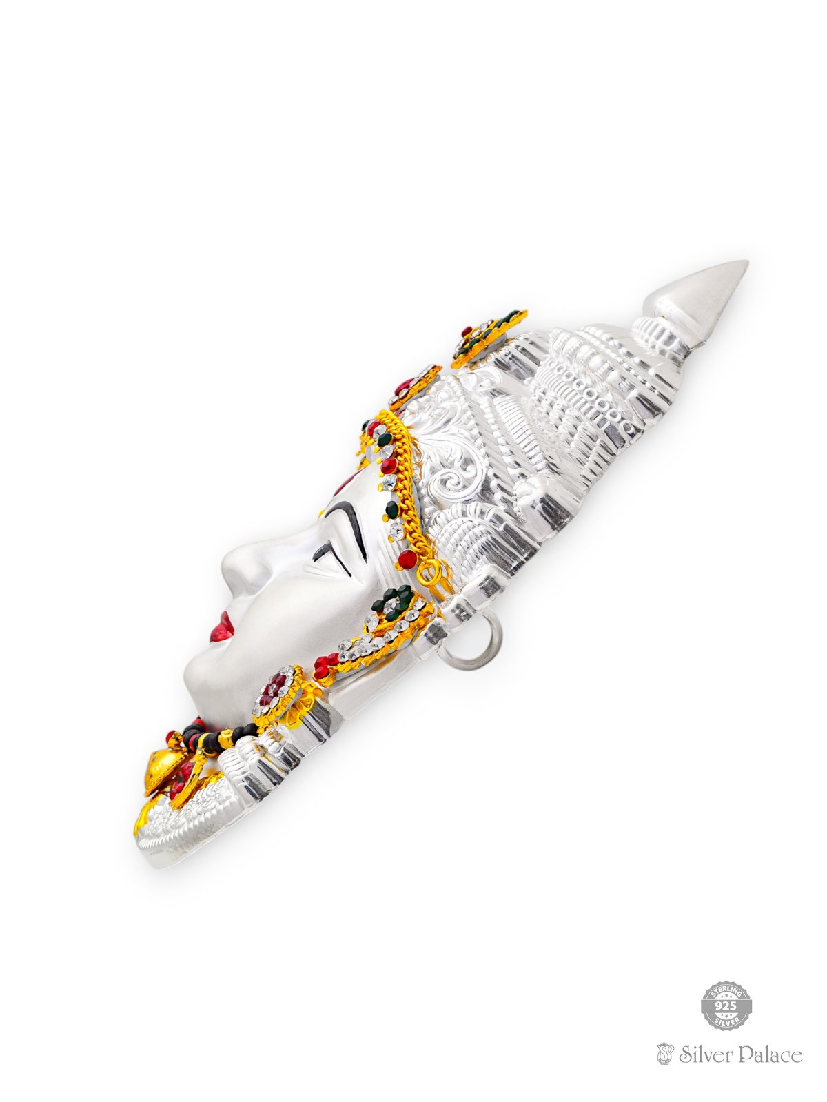 925 Pure Silver Enamel With Color Full Stones Amman Face For Pooja ...
