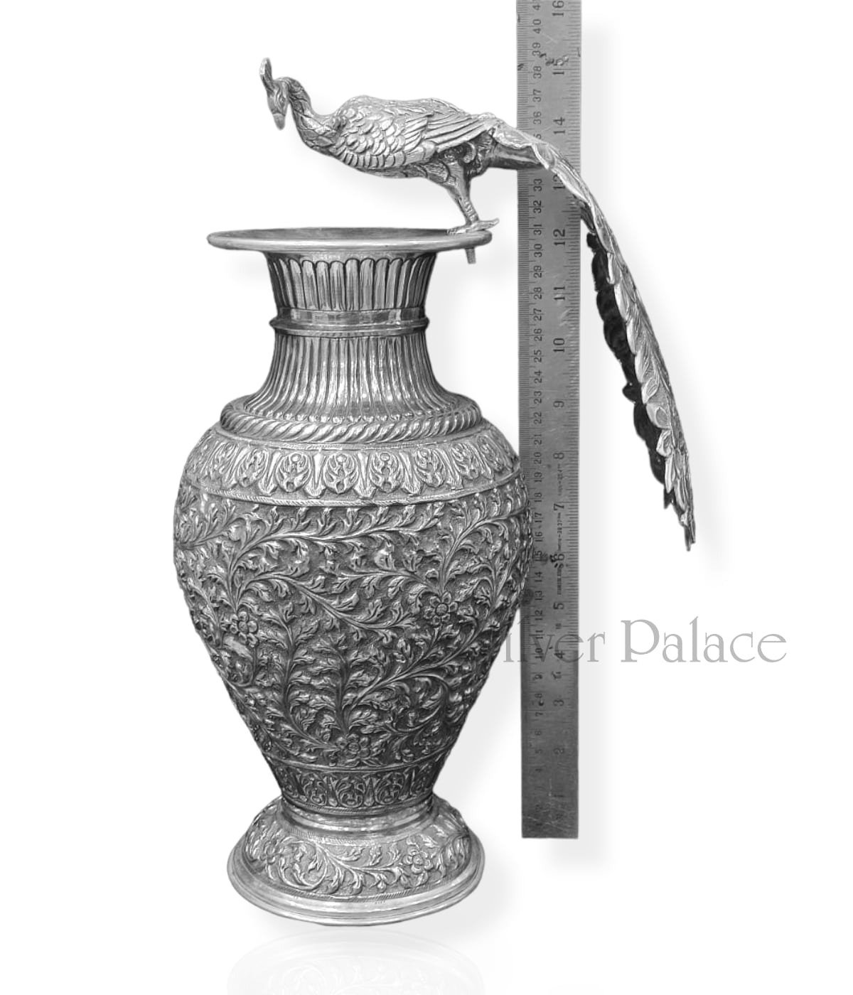 925 Oxidised Pure Silver Flower Pot With Peacock – Elegant Silver ...