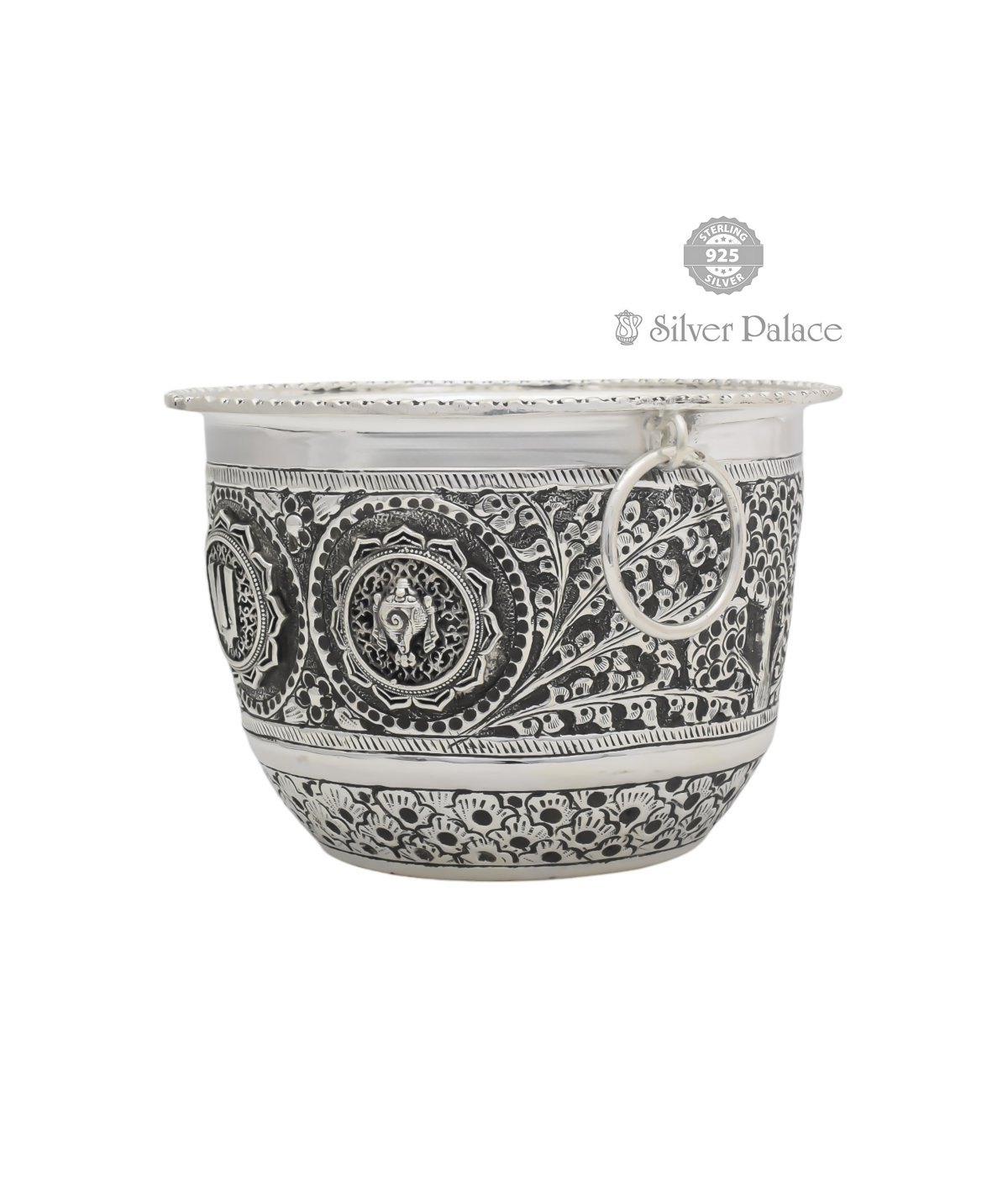 925 Oxidized Silver Sangu Sakaram Nammam Flower Bowl For Pooja Purpose ...