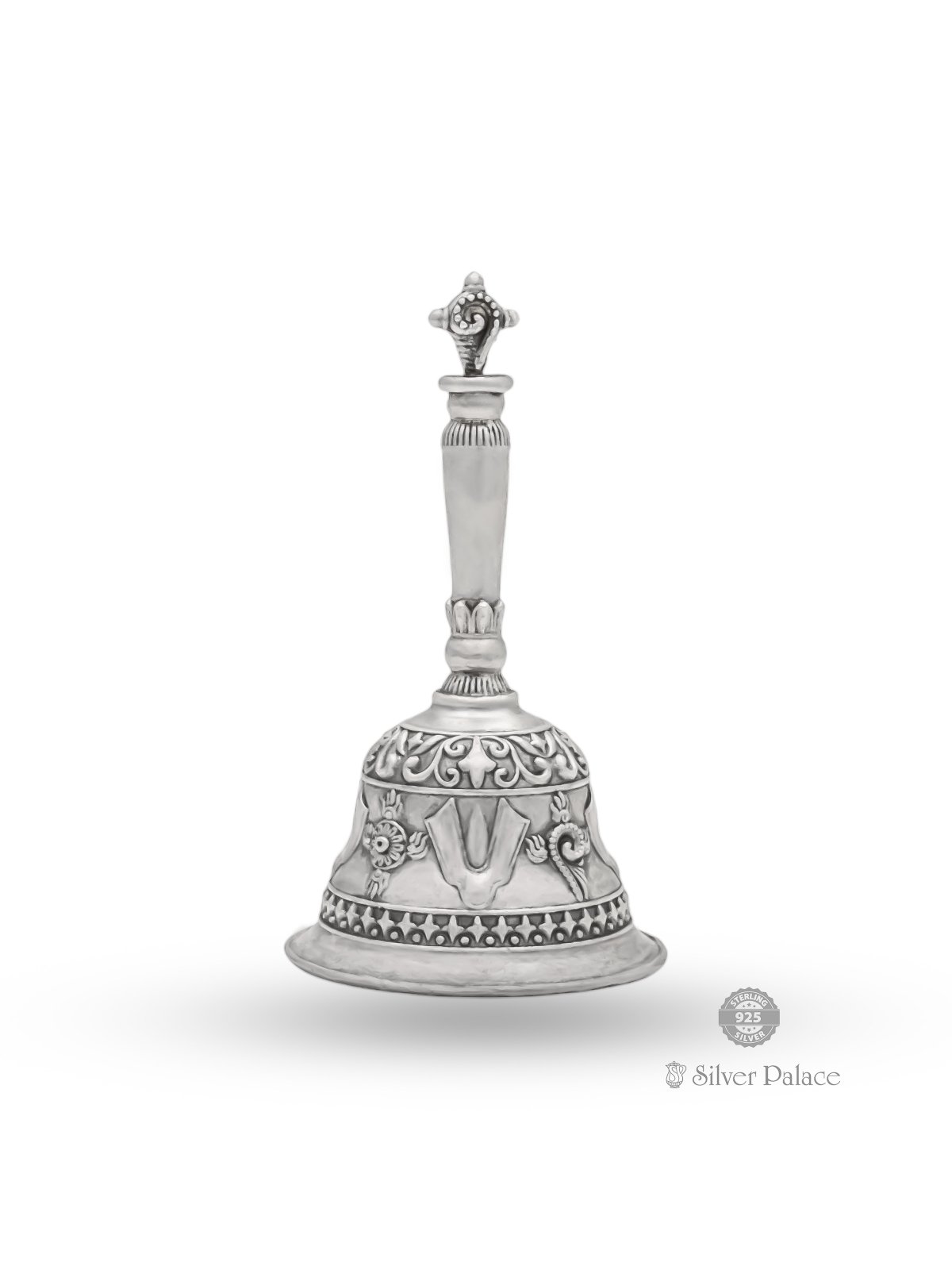 925 Sterling Silver Peacock Motif Bell For Pooja Room - Silver Palace