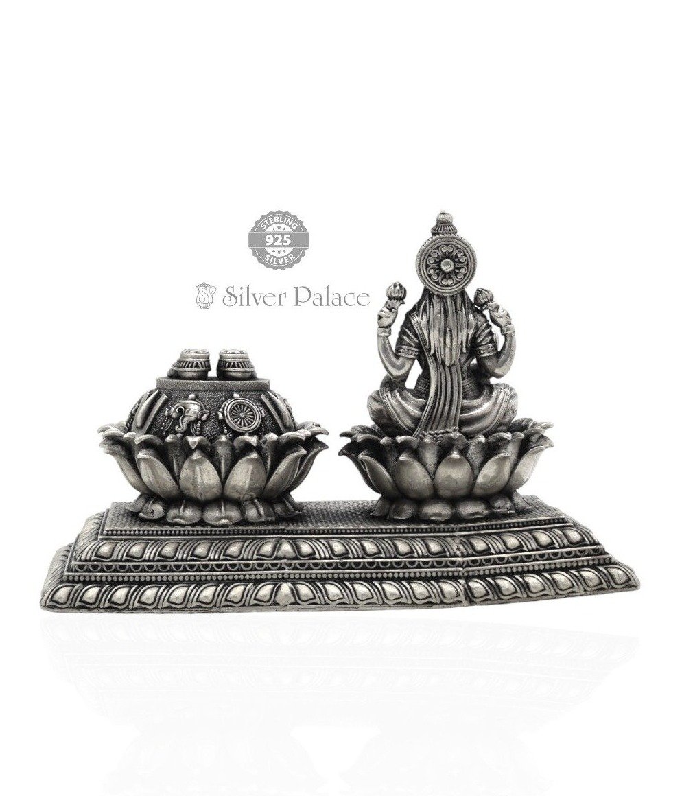 92.5 Oxidised Silver Lakshmi With Perumal Patham For Pooja Use - Silver ...