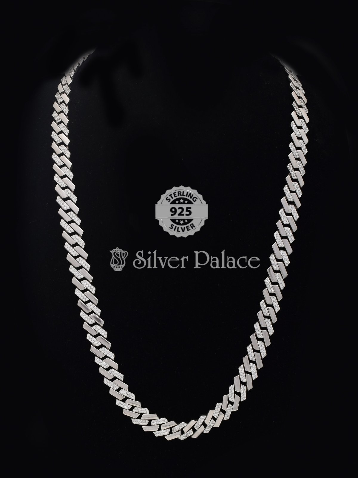 92.5 Sterling Silver Hardik Pandya Stone Studded Chain Iced Cut ...