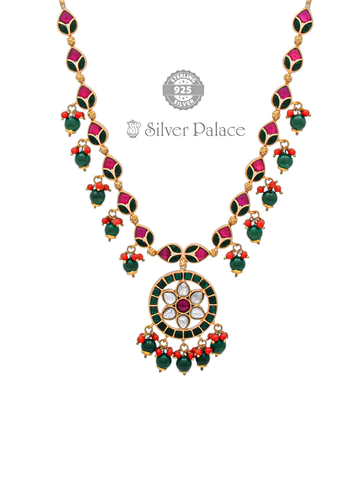 Silver Anite Collection Gold Polished Pink Stone Necklace For Women ...