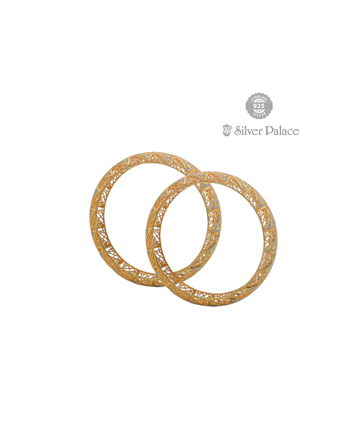 925 Sterling Silver Anite Collection Gold Polished Cz Stone Bangles For ...