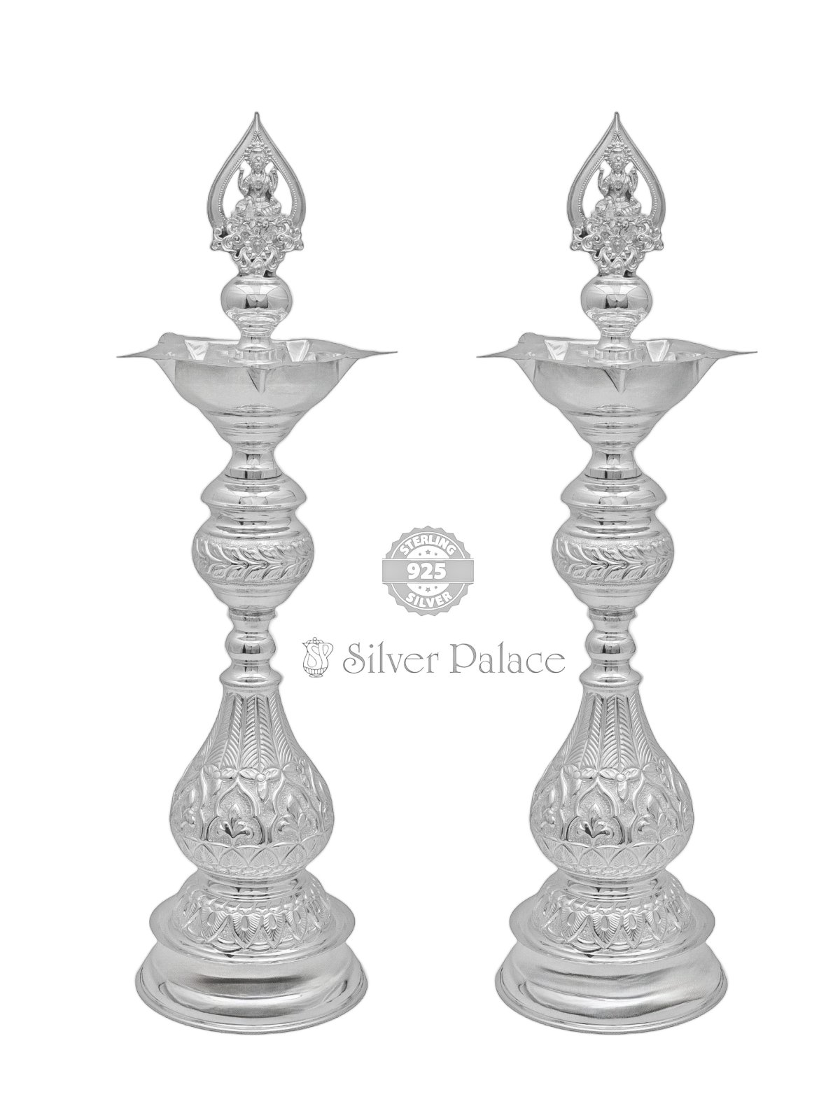 92.5 Oxidised Silver Goddess Lakshmi Deepam - Silver Palace
