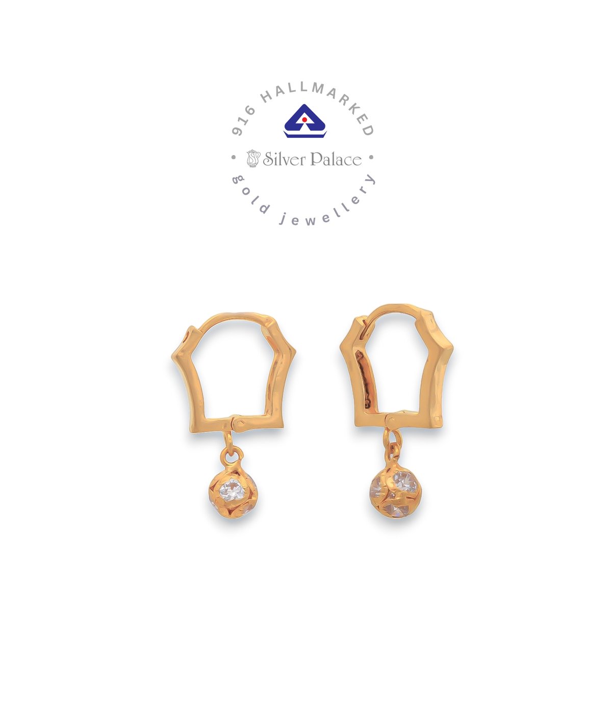 Kanche Collections 916 Pure Gold Drop Design White Stone Studded With ...