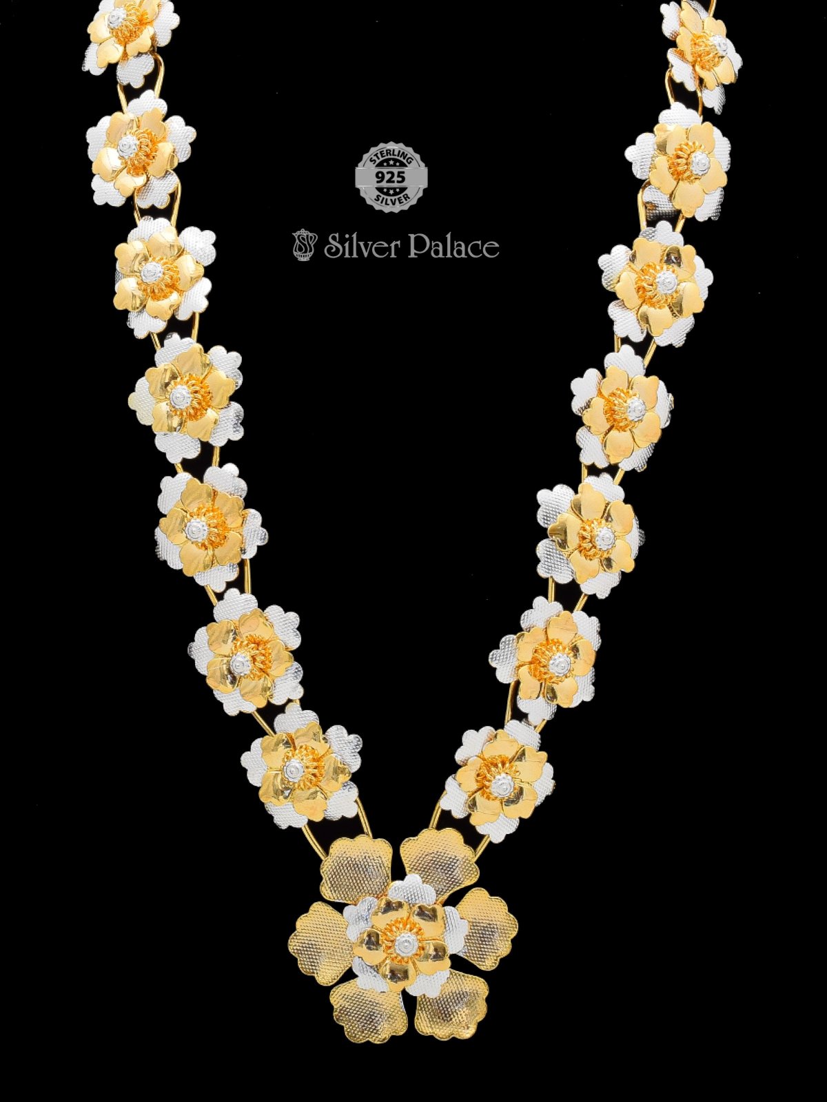 Multipurpose Gold And Silver Polished Floral 925 Silver Mala - Silver ...