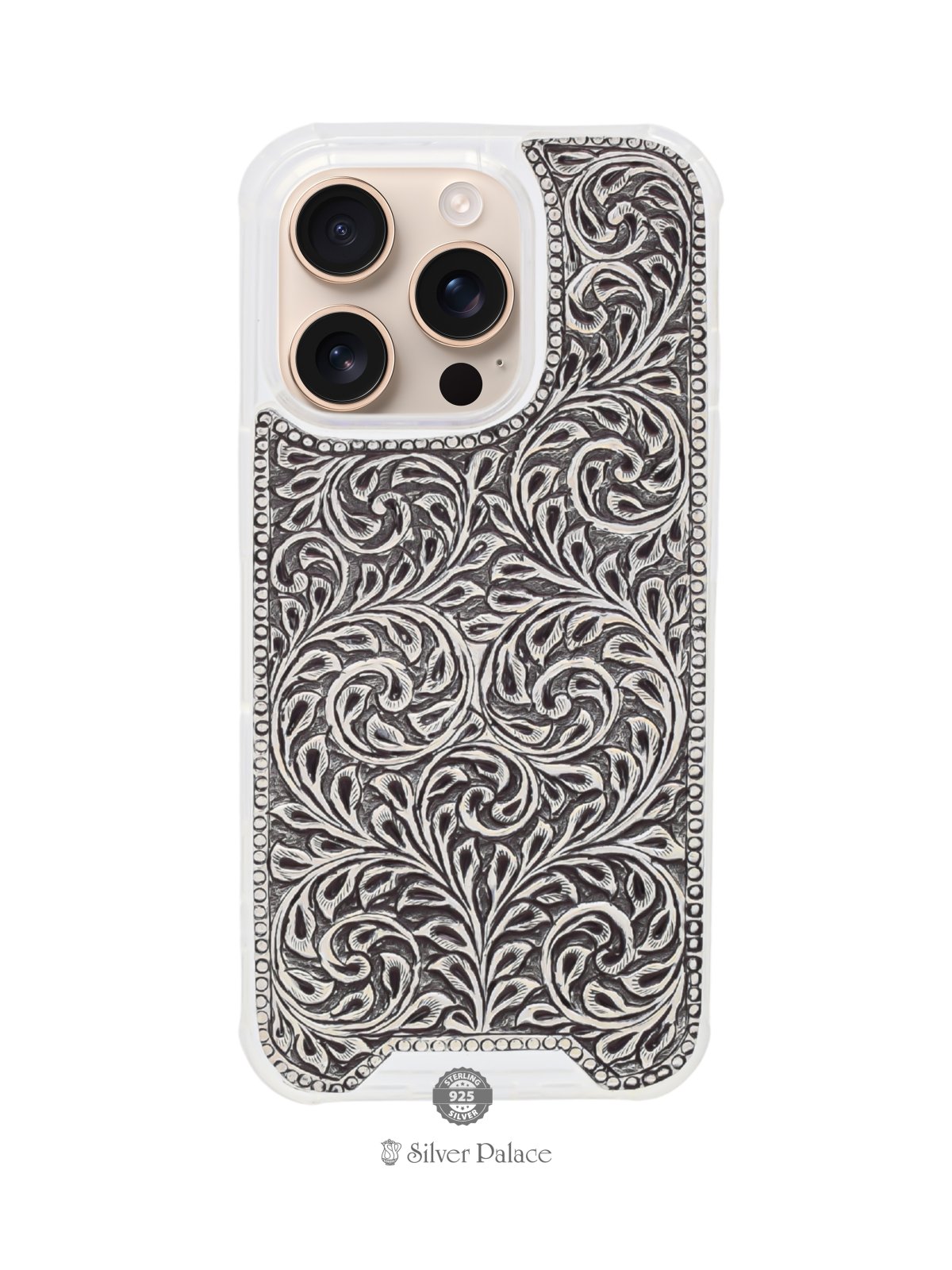 925 Sterling Silver Floral Engraved Iphone 16 Pro Phone Case For Your ...