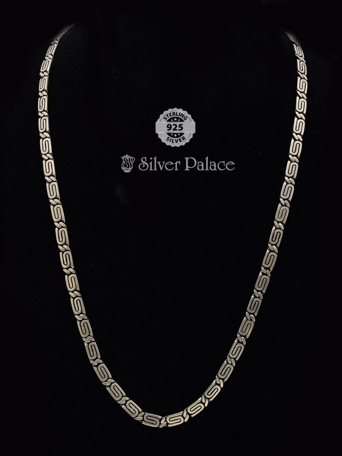 925 Sterling Silver Greek Key Chain Maan Collection - Silver Palace