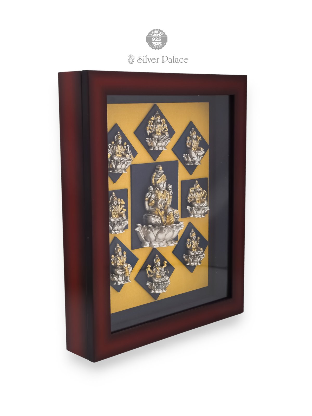 925 Silver Gold Polish Astalakshmi Photo Frame For Pooja - Silver Palace