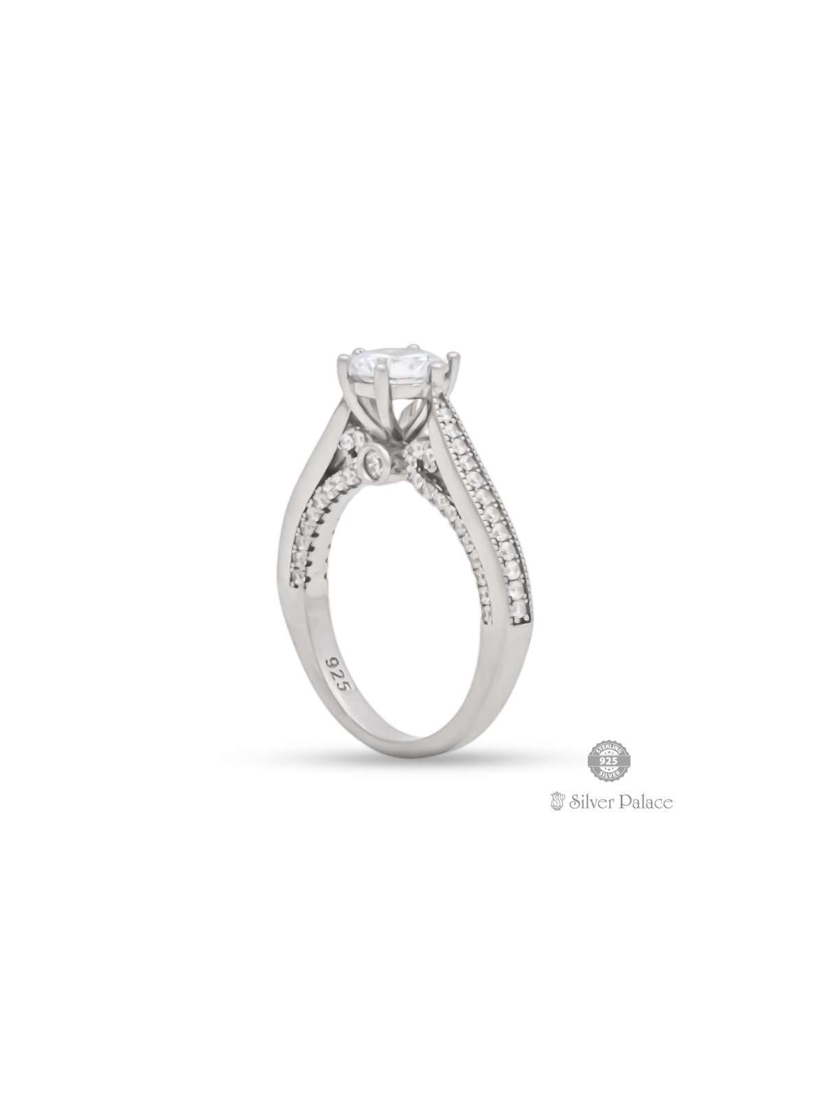 925 Sterling Silver White Stone Ring For Girls Puya Collection - Silver ...