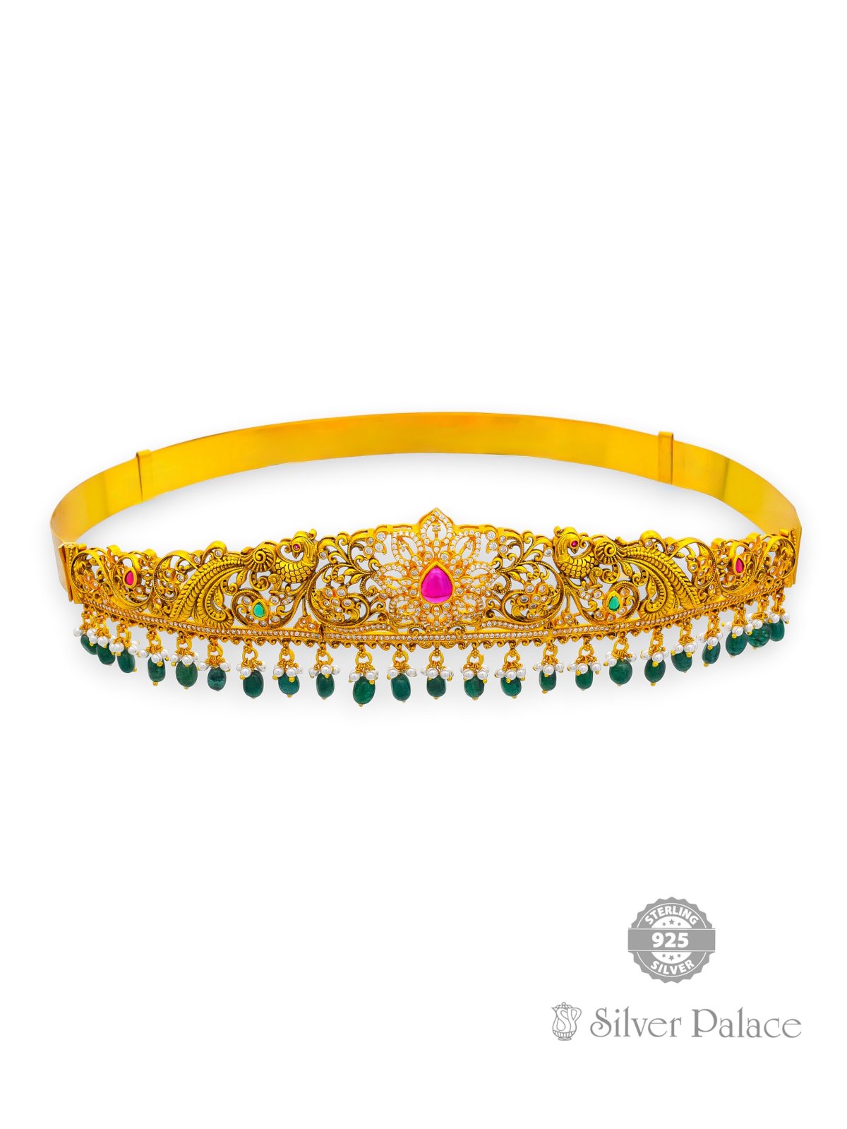 925 Silver Gold Polished Peacock With Floral Design Ottiyanam Anite ...
