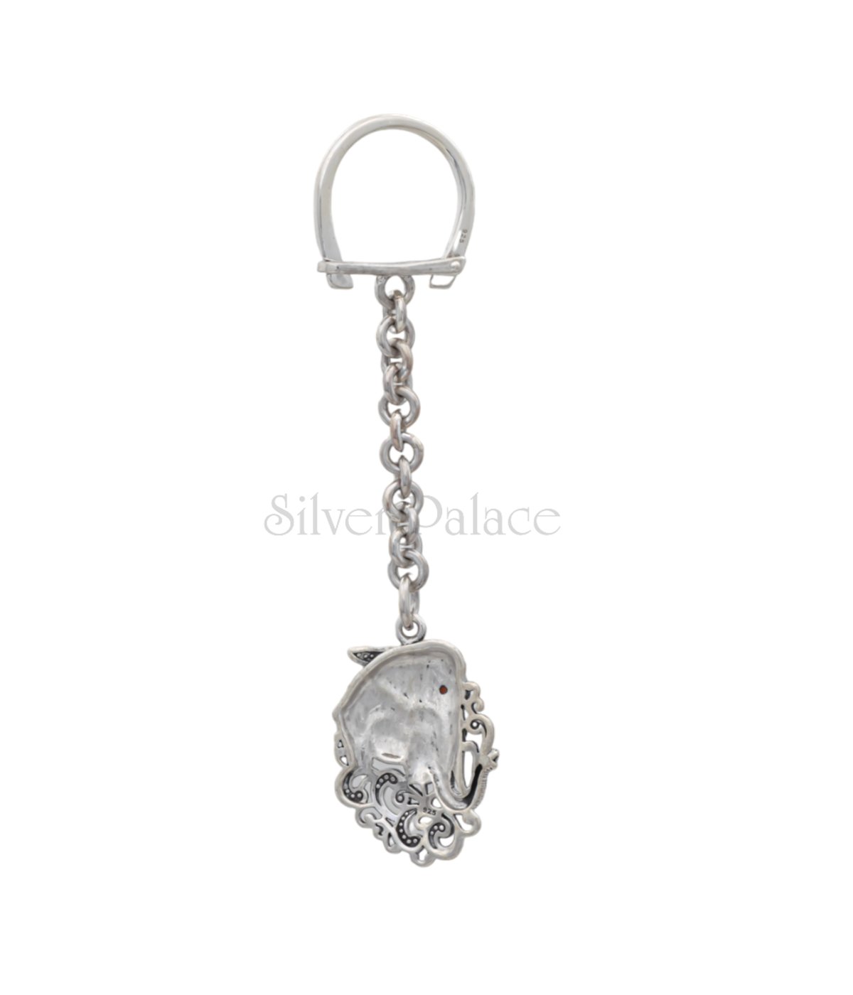 Silver With Marcasite Stone Elephant Face Keychain - Silver Palace