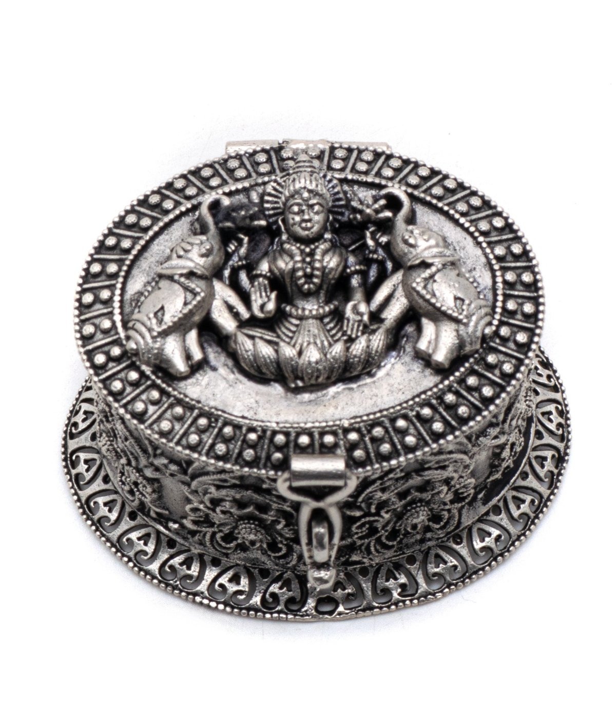 Antic Finish Handcrafted Gajalakshmi Kumkum Box In Pure Silver - Silver ...