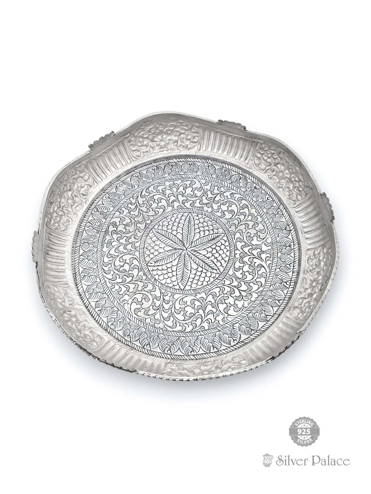 925 Oxidised Silver Floral Design Plate Set For Wedding Gifts - Silver ...