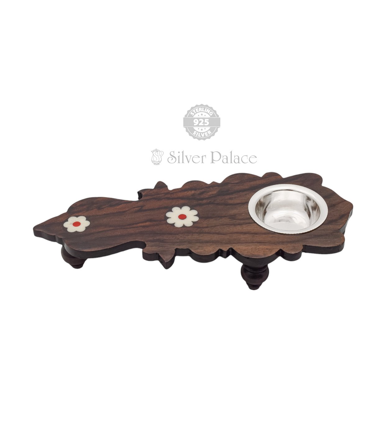 925 Pure Silver Plain Design Arthi Stand With Rose Wood Base Sur ...
