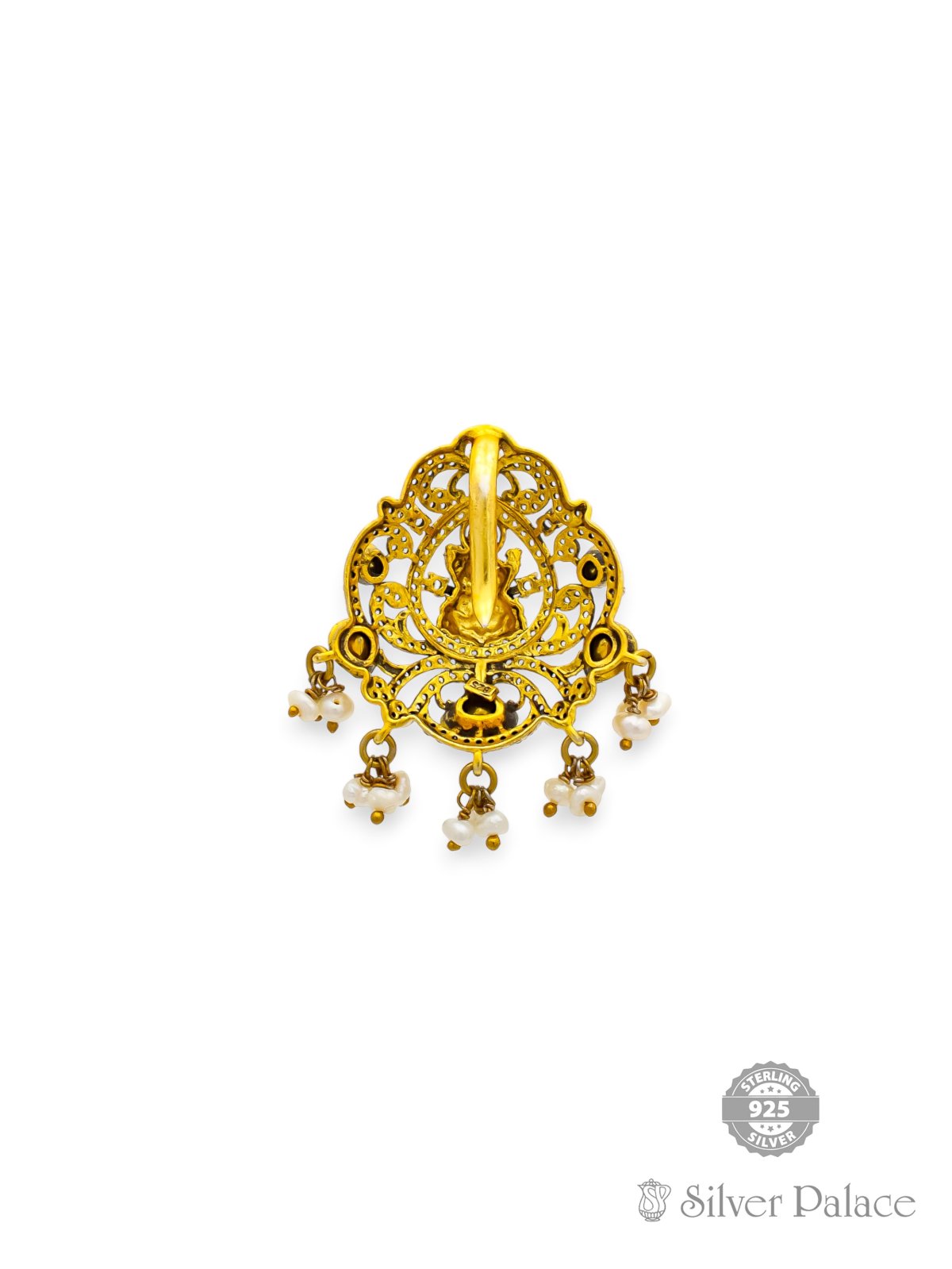 925 Silver Gold Polished Lakshmi With White Stone Pendant For Ladies ...