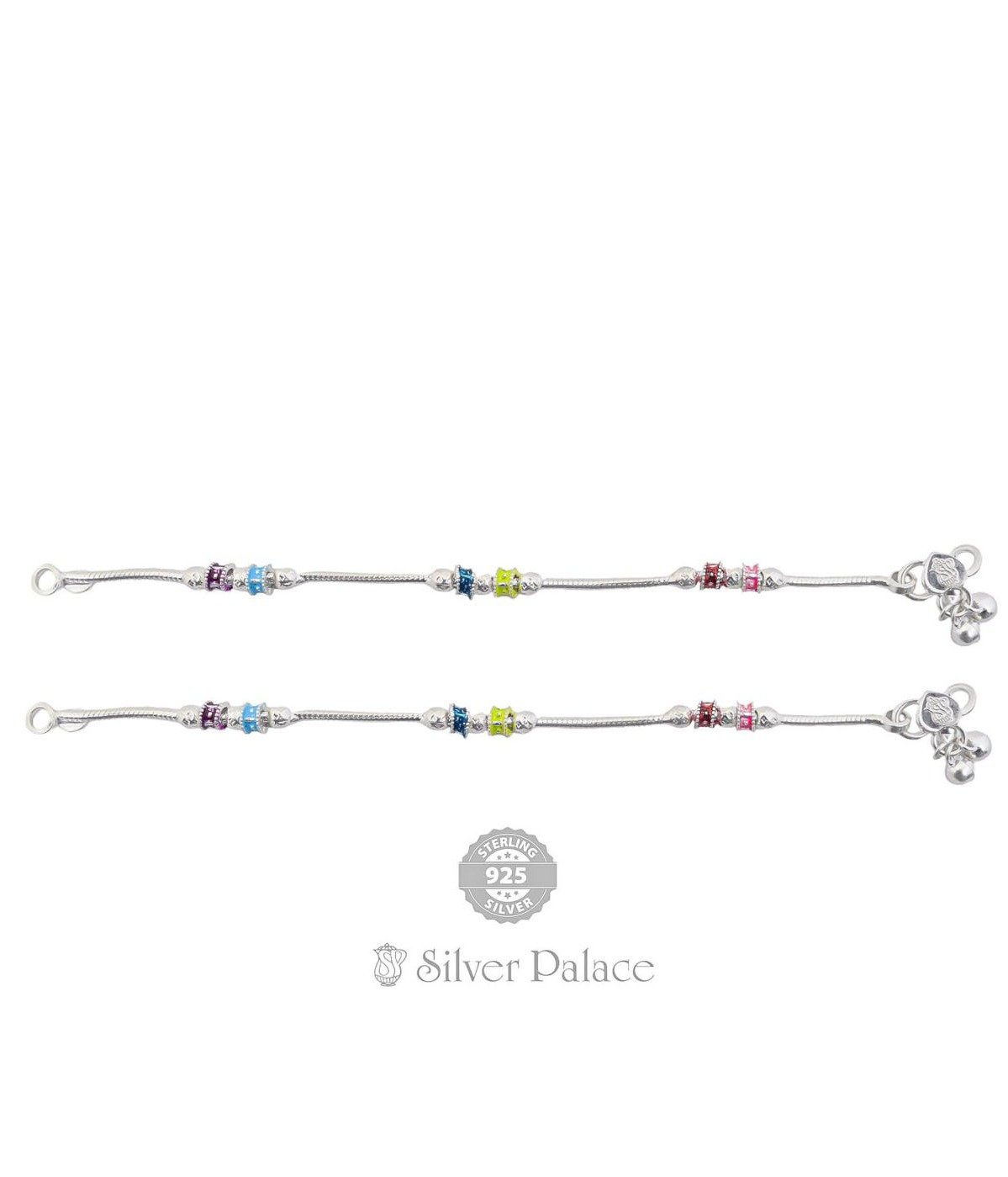 92.5 Silver Handmade With Enamel Finish Anklets For Kids - Silver Palace