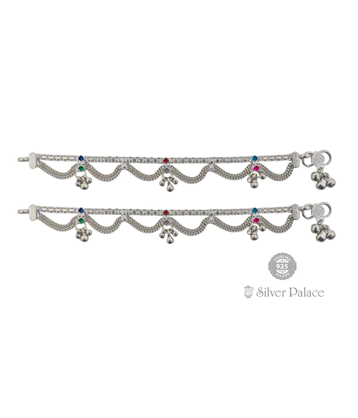 Pure Silver Anklets For Kids Latest Trendty With Enamel Design - Silver ...