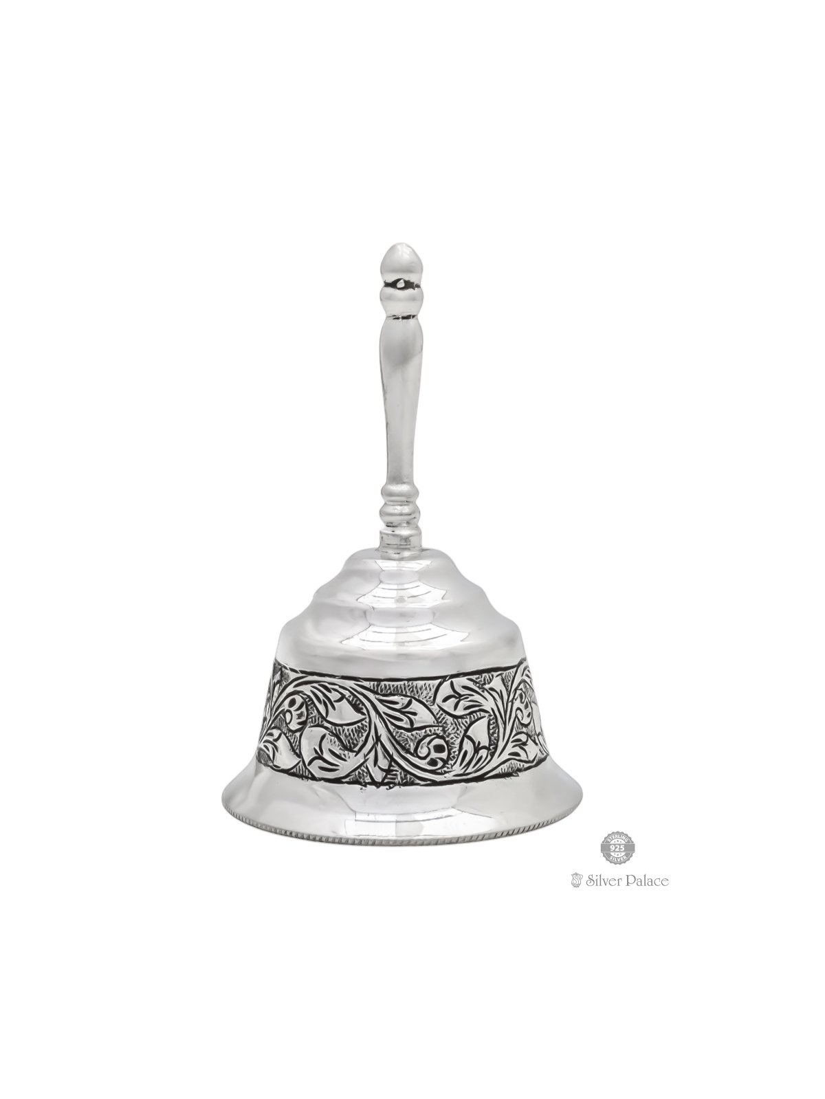 925 Sterling Silver Floral Engraving Bell For Your Pooja Room - Silver ...