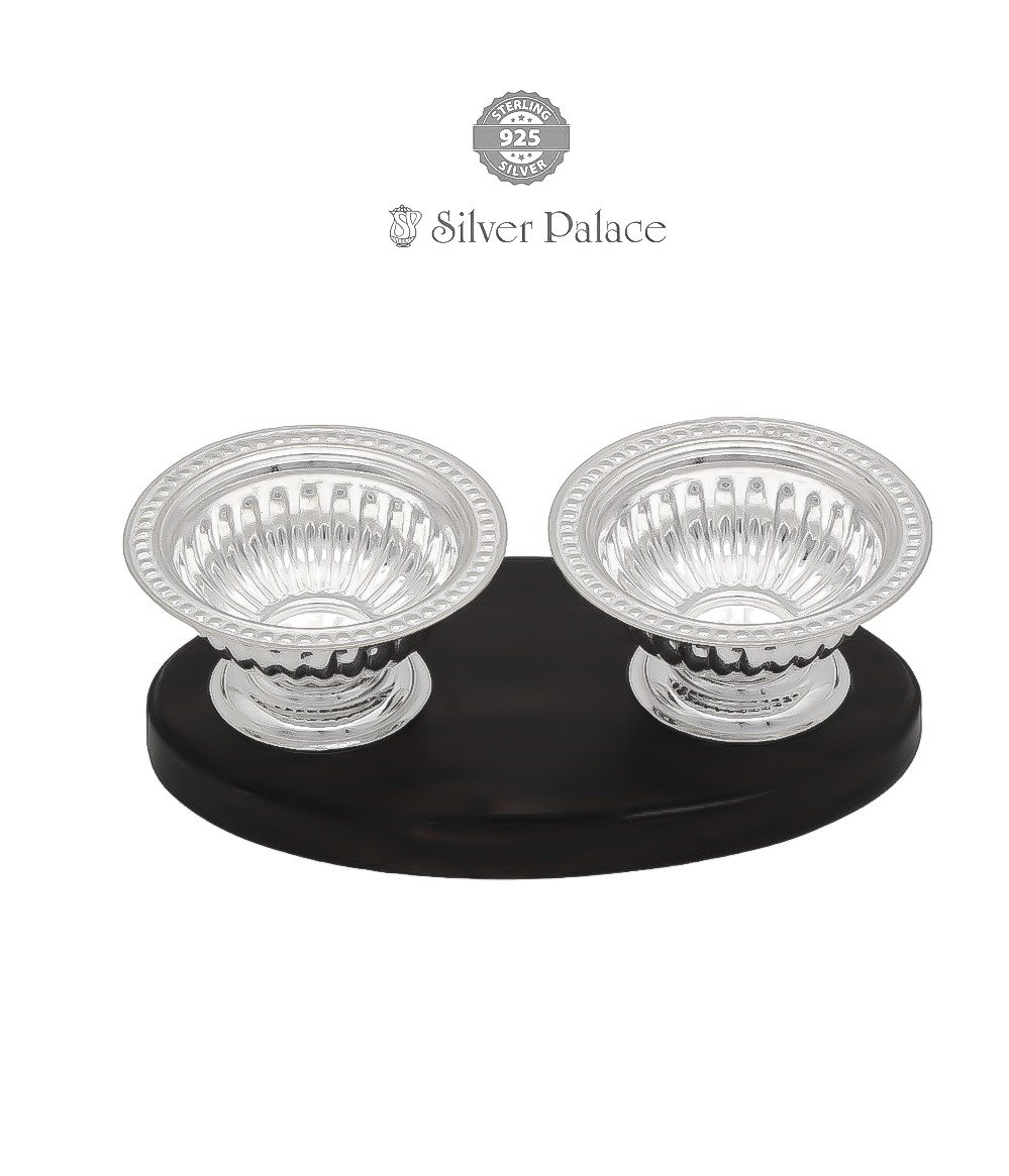 925 Silver 2 In 1 Kottu Kinnam On Wooden Base - Silver Palace