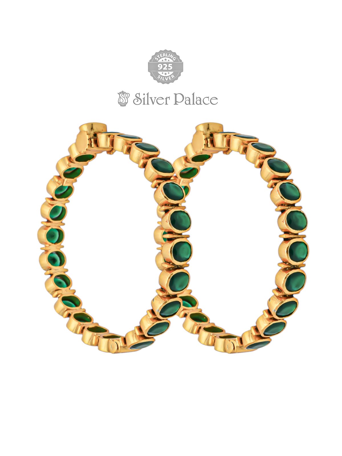 925 Silver Gold Polished Green Stone Bangles For Womens Anite ...