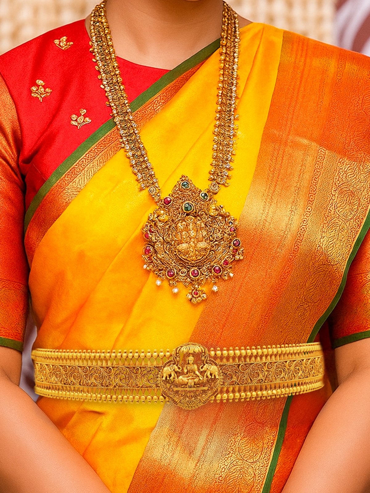 925 Silver Gold Polished Lakshmi Motif Ottiyanam For Wedding Anite ...