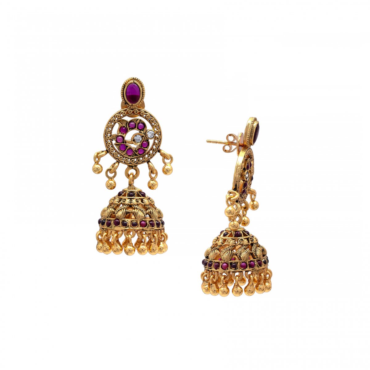 Silver Anite Collection Gold Polished Pink Stone Jhumkaa For Womens ...