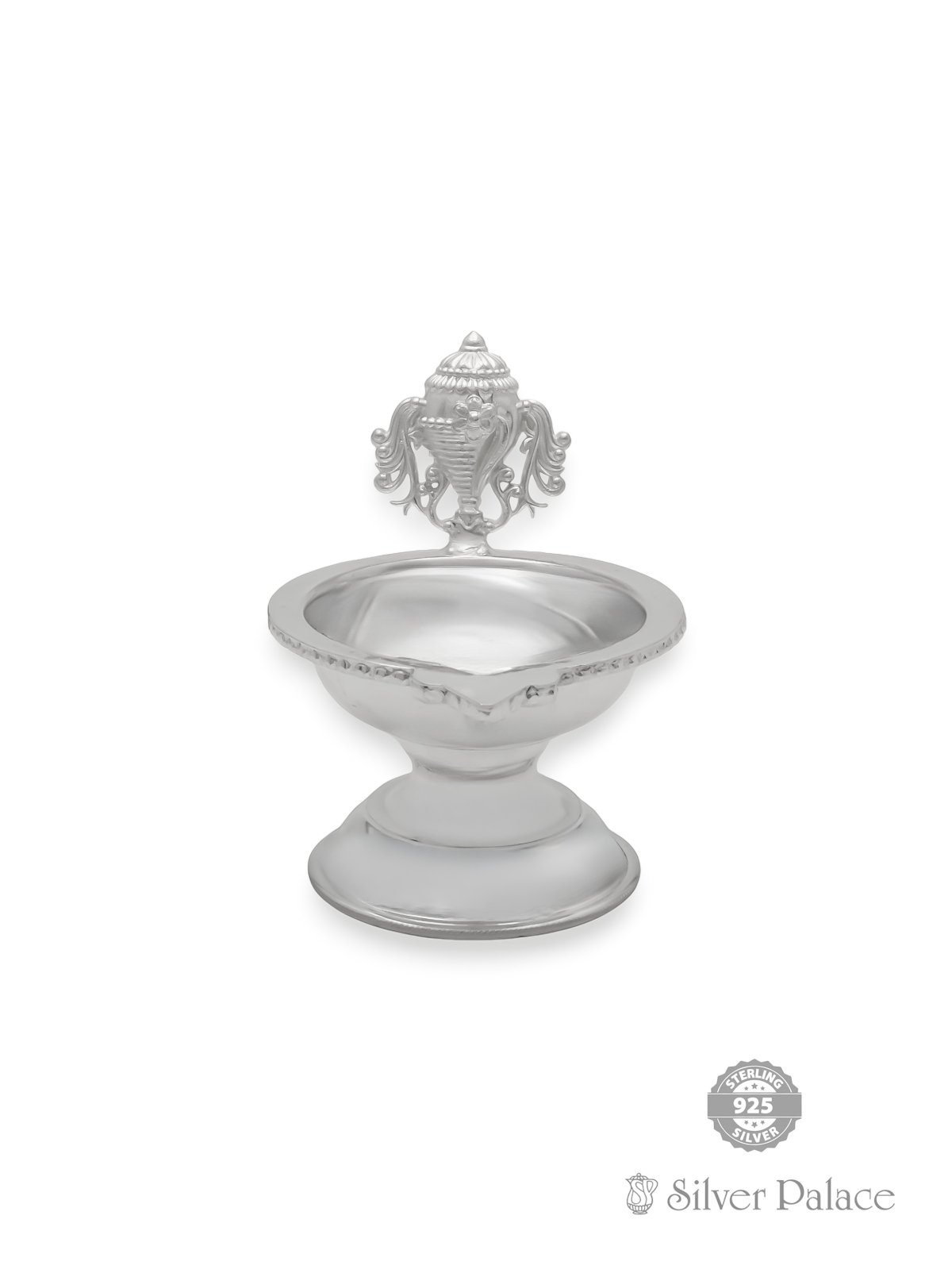 925 Sterling Silver Sangu Sakkaram Lamp For Pooja Room - Silver Palace