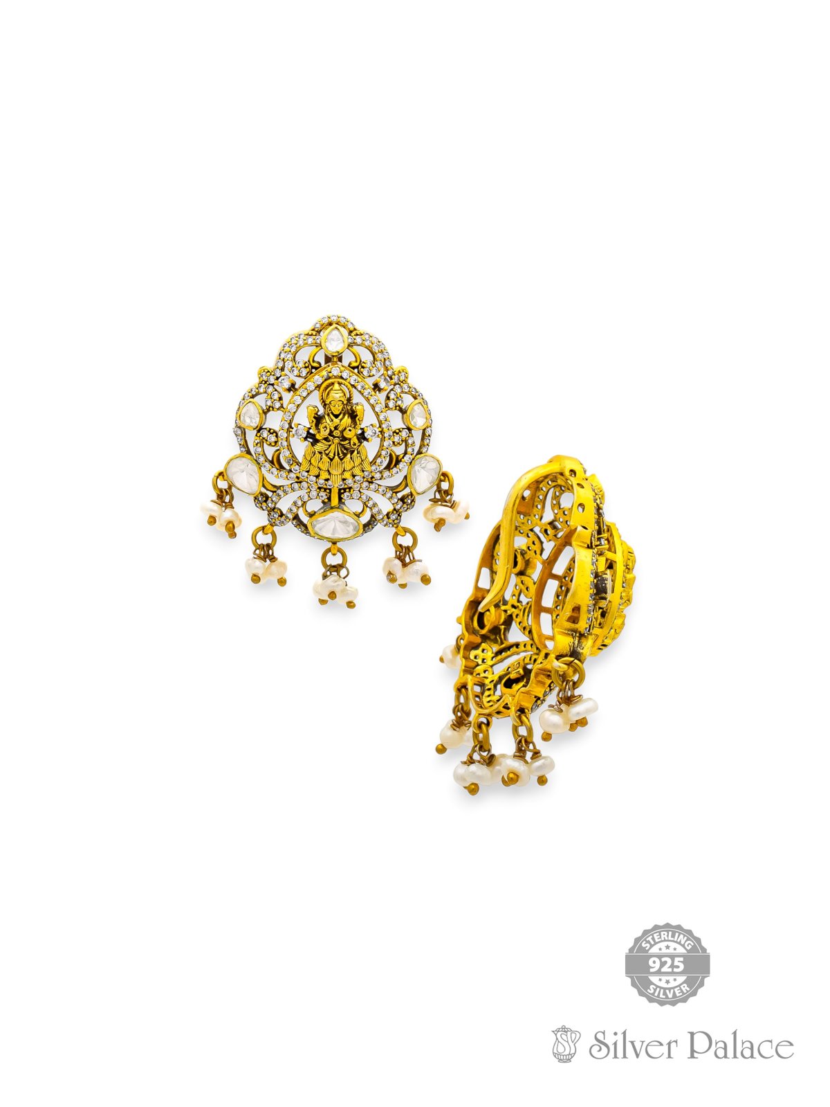 925 Silver Gold Polished Lakshmi With White Stone Pendant For Ladies ...