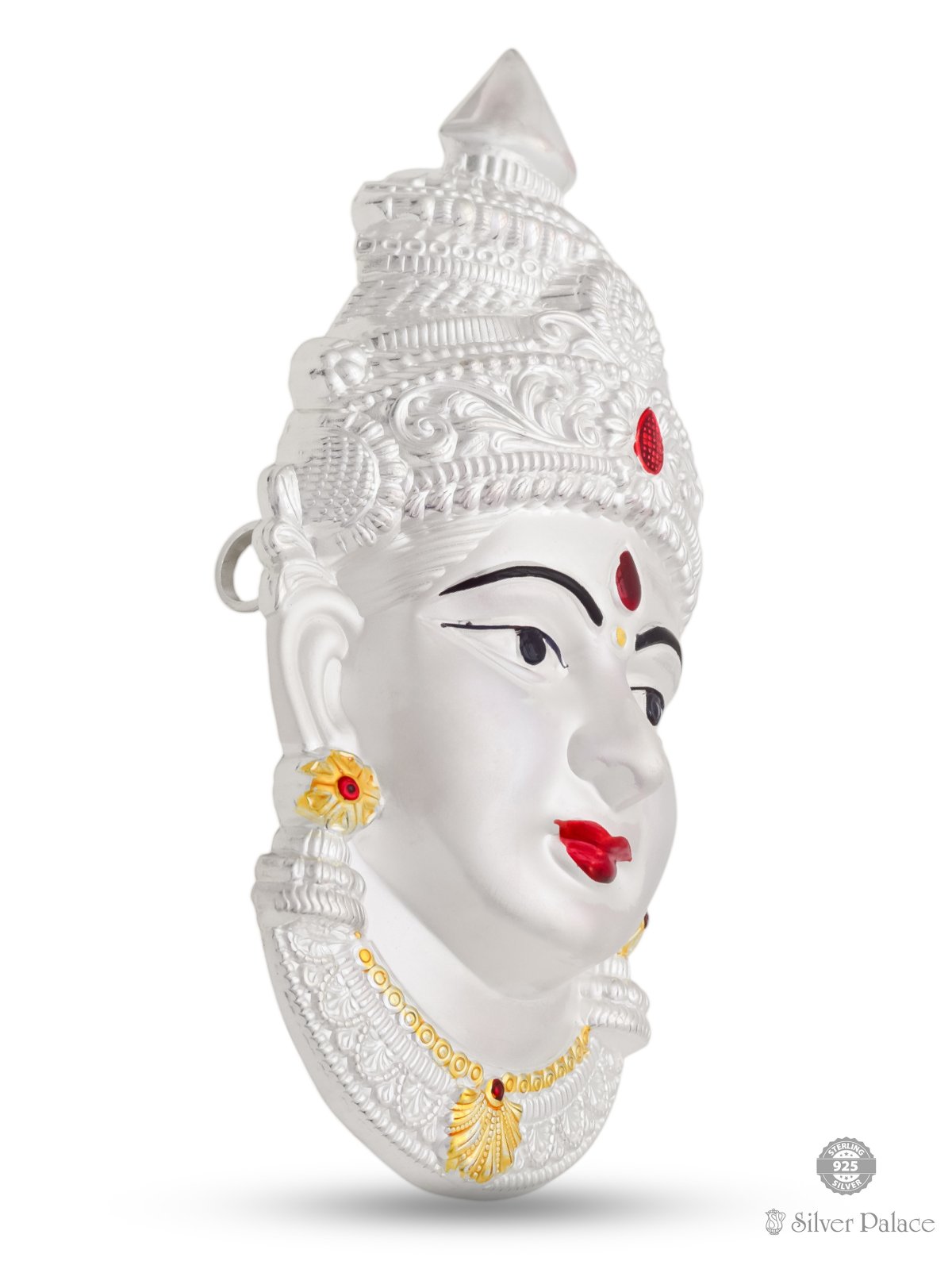 925 Pure Silver Enamel Amman Face For Pooja Purpose - Silver Palace
