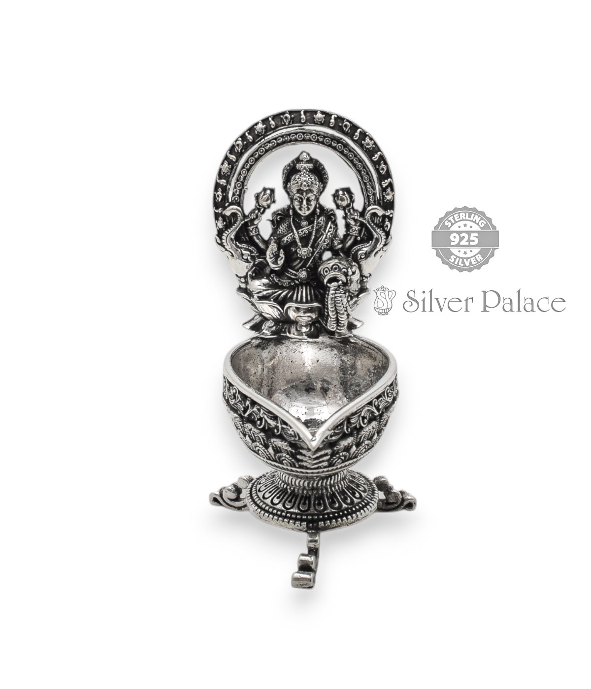 92.5 Oxidised Silver Lakshmi Deepam Lamp For Housewarming Gift - Silver ...