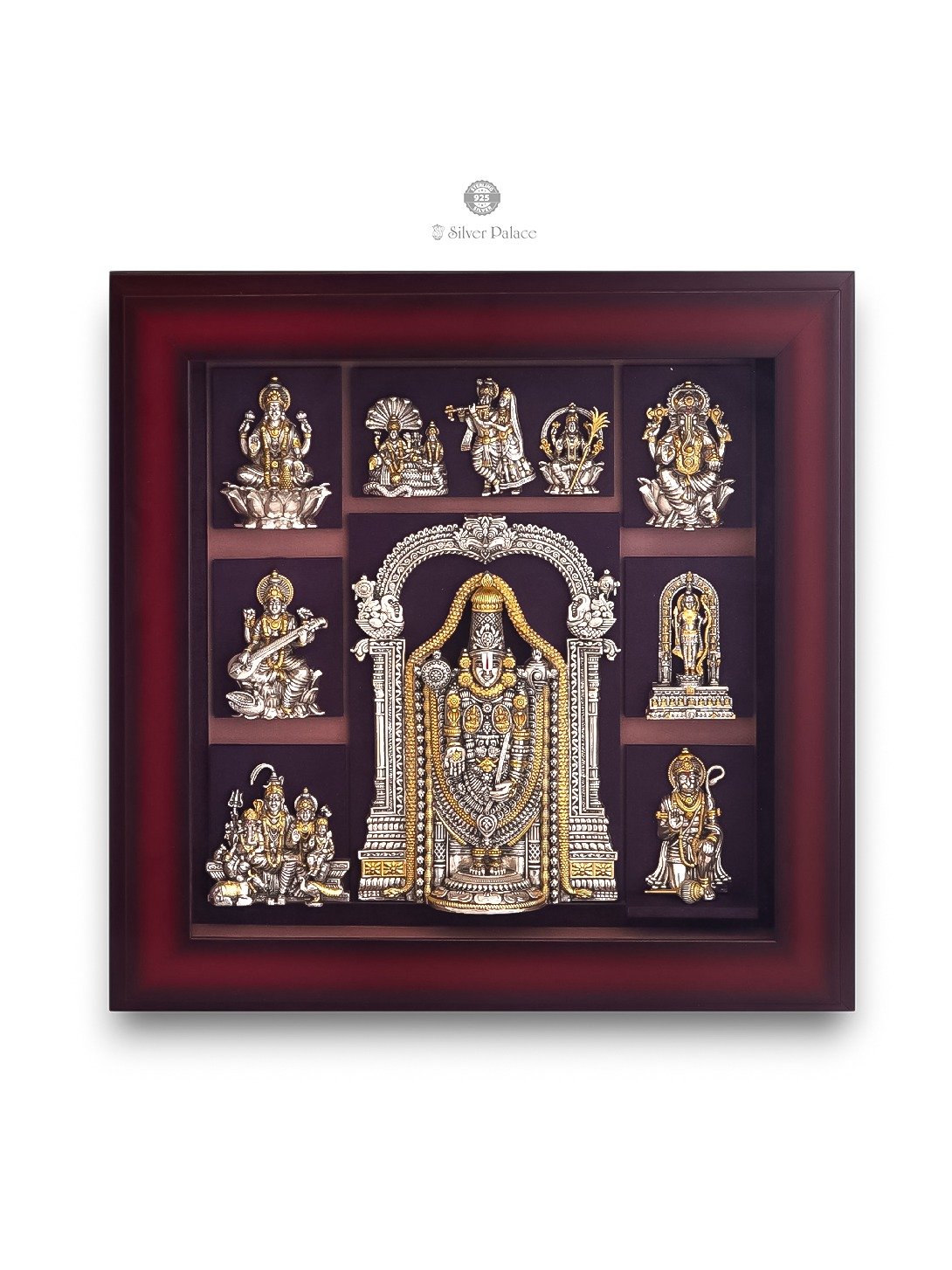 925 Silver Gold Polished Balaji With All God Photo Frame - Silver Palace