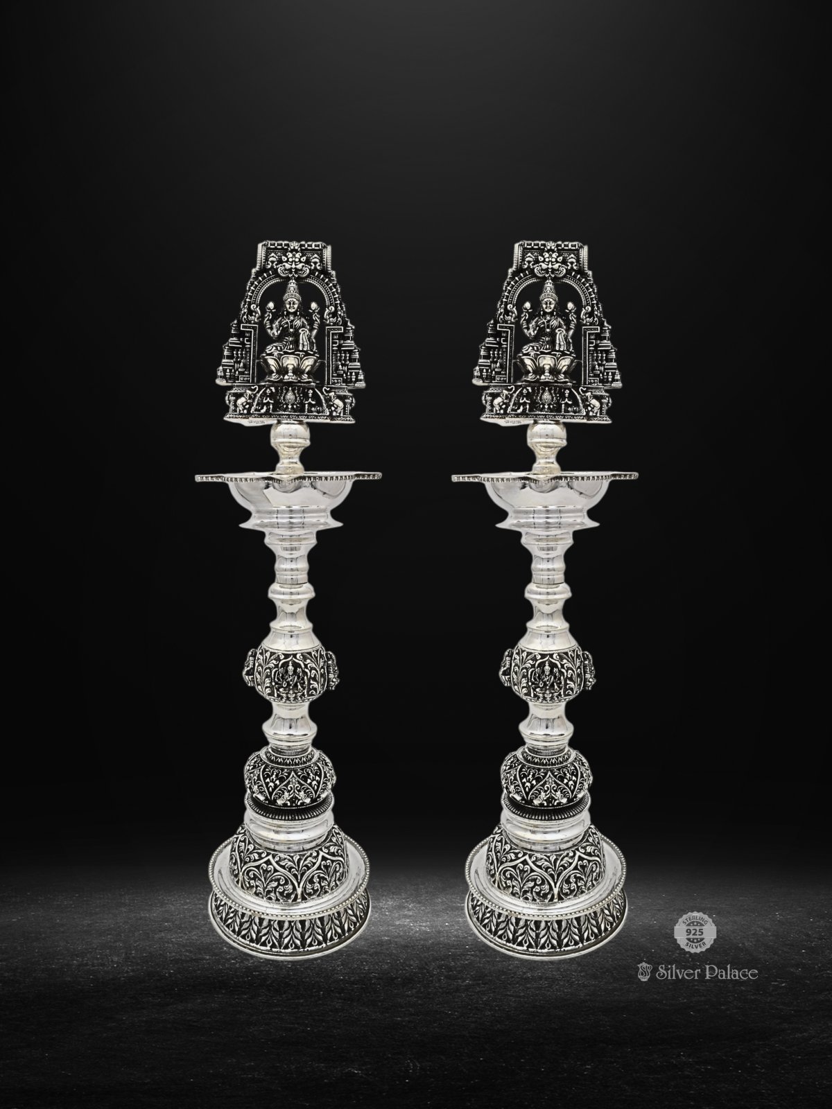 925 Antic Silver Lakshmi With Peedam Kuthu Vilakku For Pooja Purpose ...