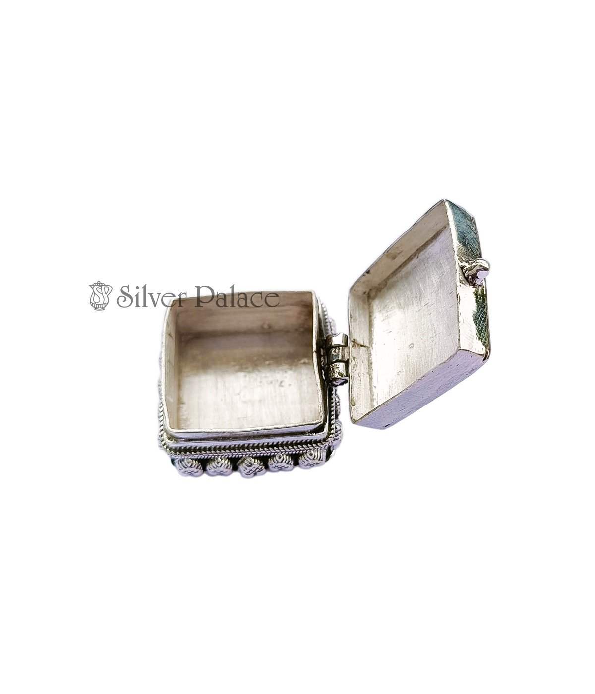 92.5 Oxidised Silver Square Shape Kumkum Box - Silver Palace