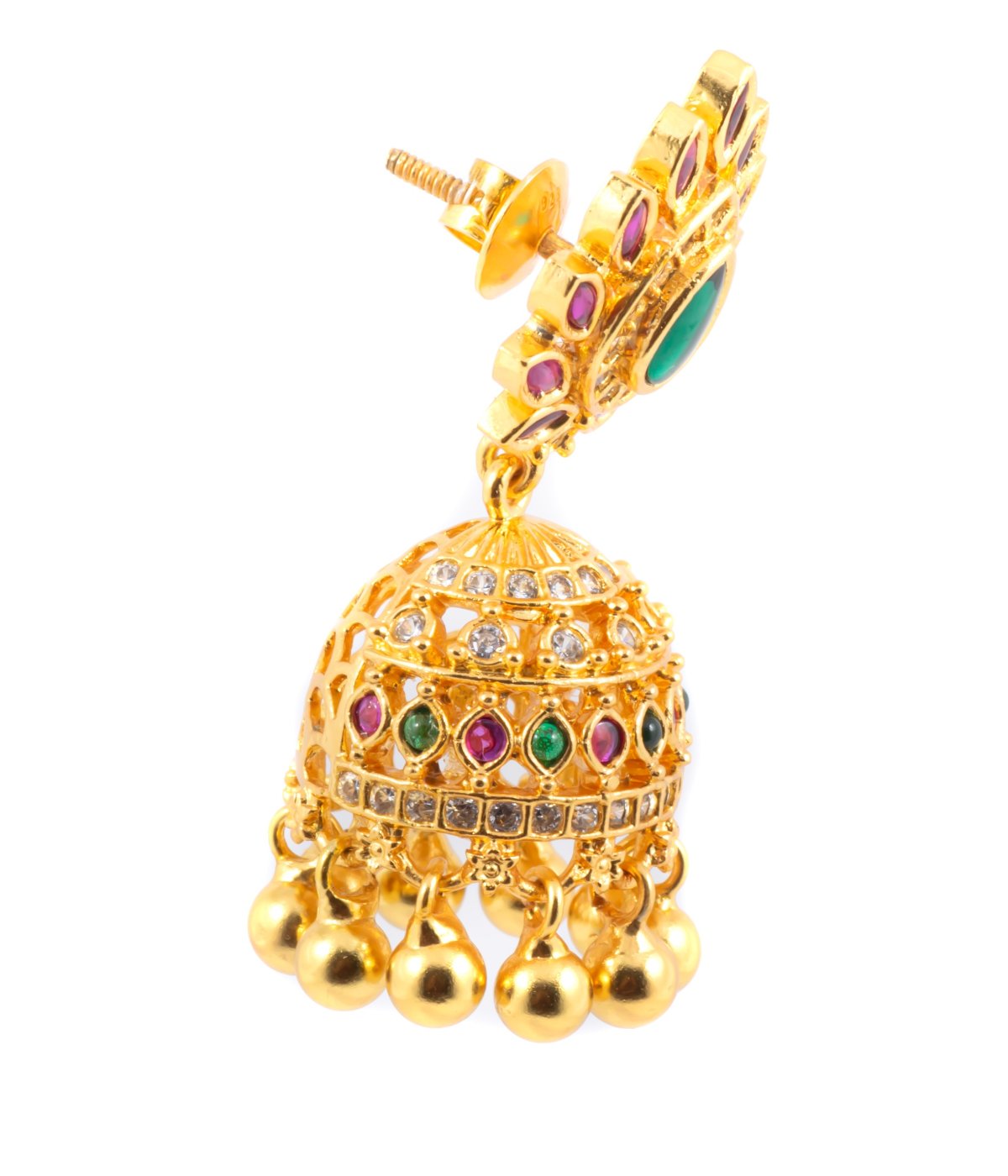 Silver Anite Collection Gold Polished Pink Stone Jhumkaa For Womens ...
