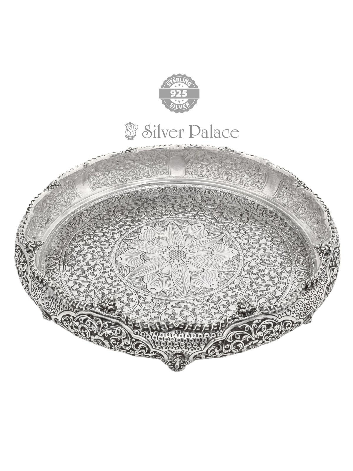 925 Oxidised Silver Floral Design Pooja Plate For Pooja Purpose ...