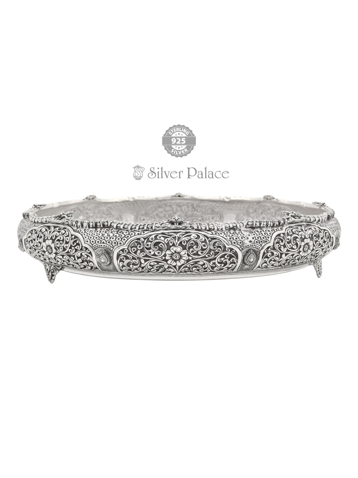 925 Oxidised Silver Floral Design Pooja Plate For Pooja Purpose ...