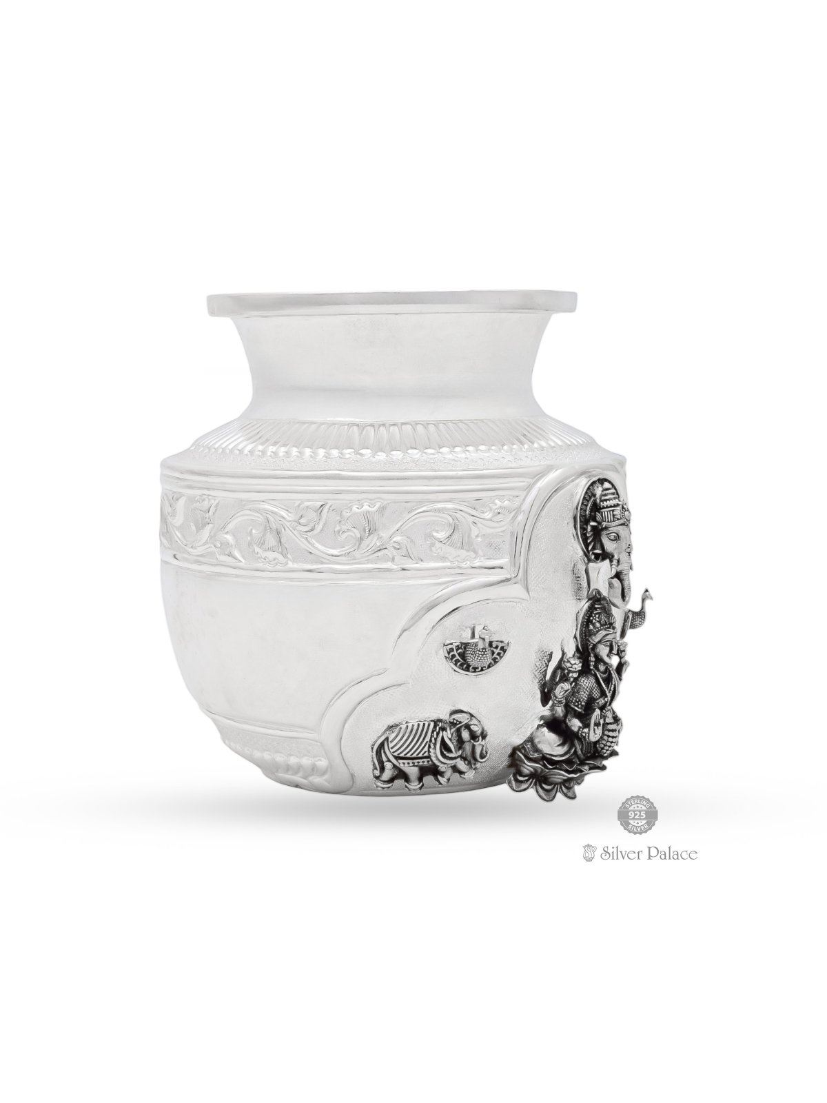 925 Sterling Silver Lakshmi With Elephant Sombu For Pooja - Silver Palace