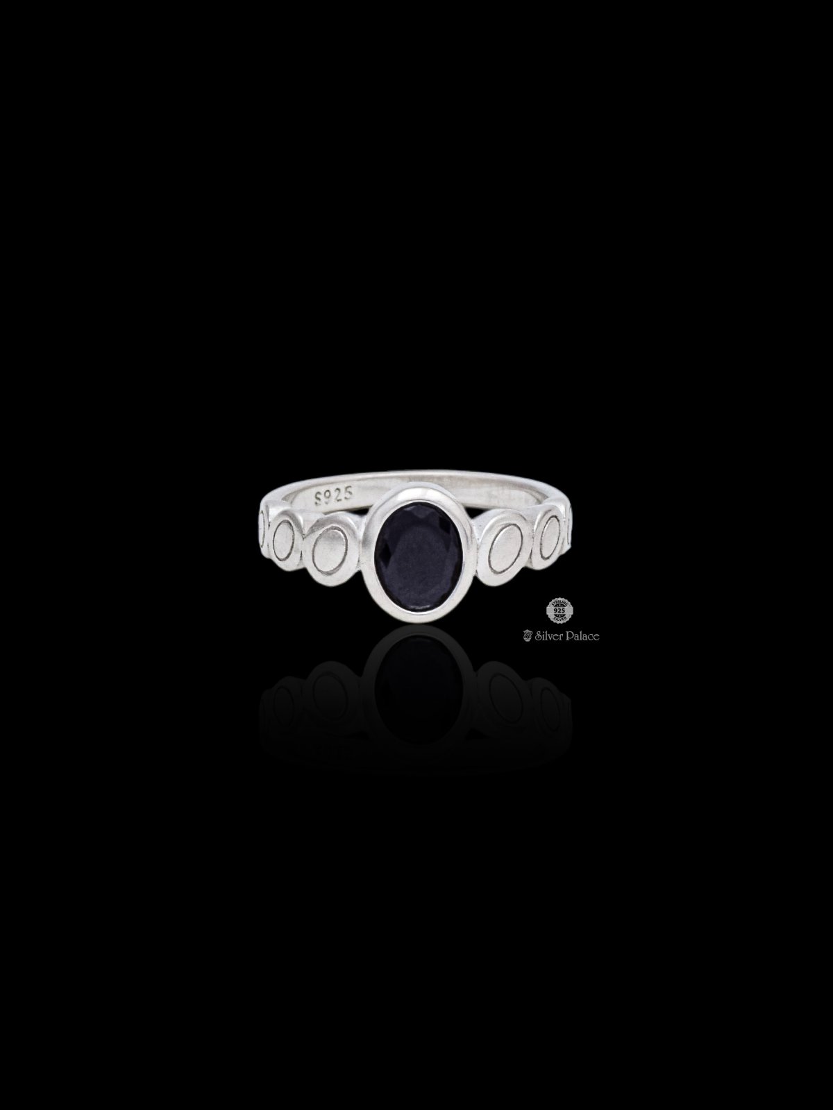 925 Sterling Silver Oval Shape Black Stone Rashi Ring - Silver Palace