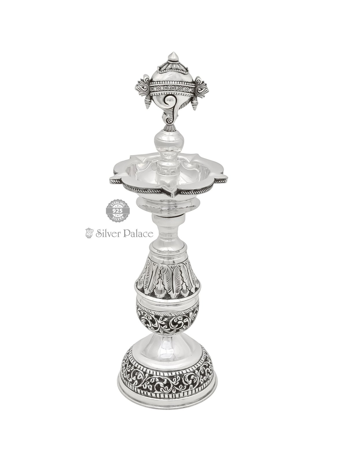 925 Silver Sangu Sakkaram Kutthu Vilakku With Floral Motif For ...