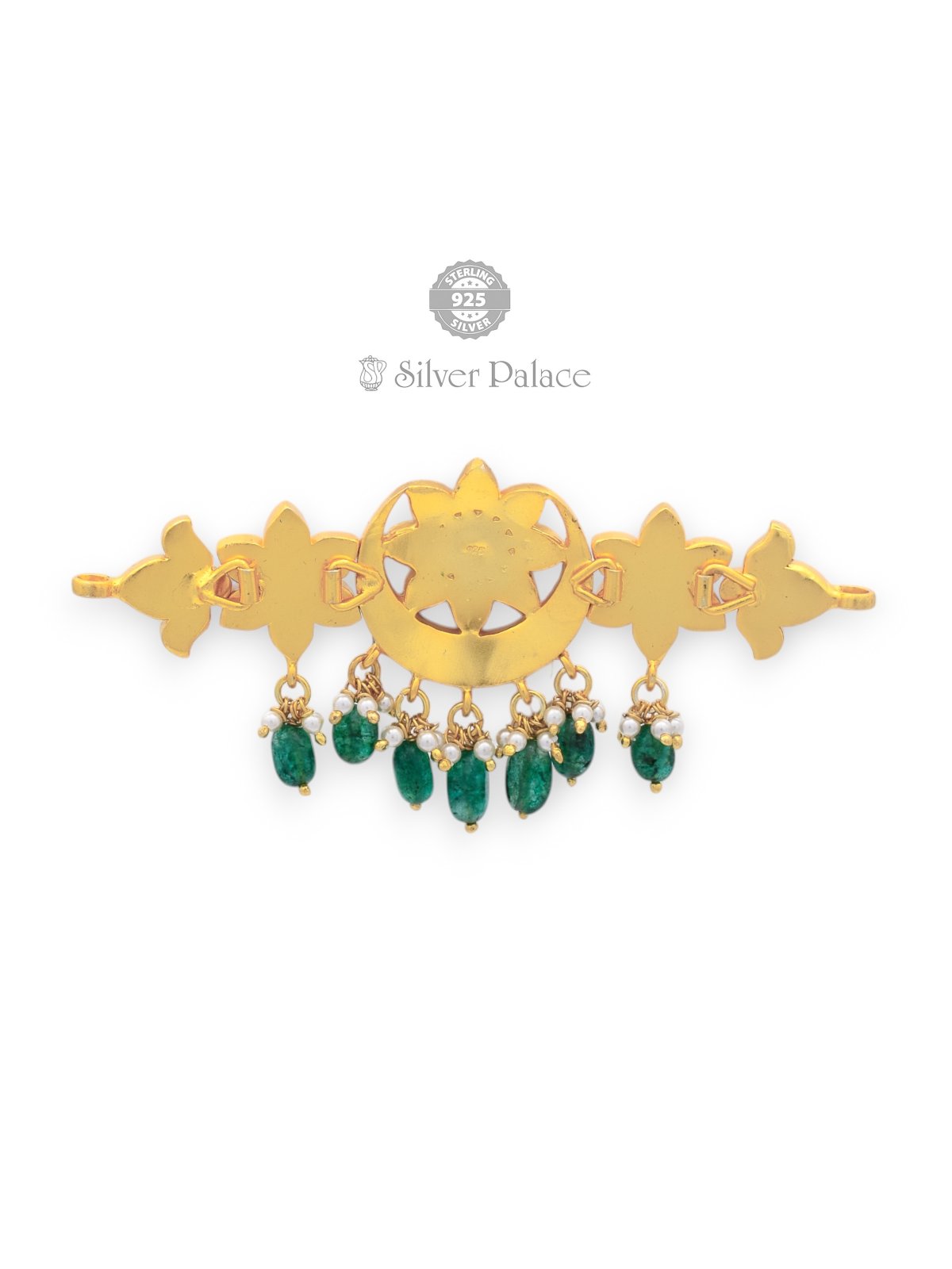 925 Silver Gold Polished Floral Design With White And Green Stone ...