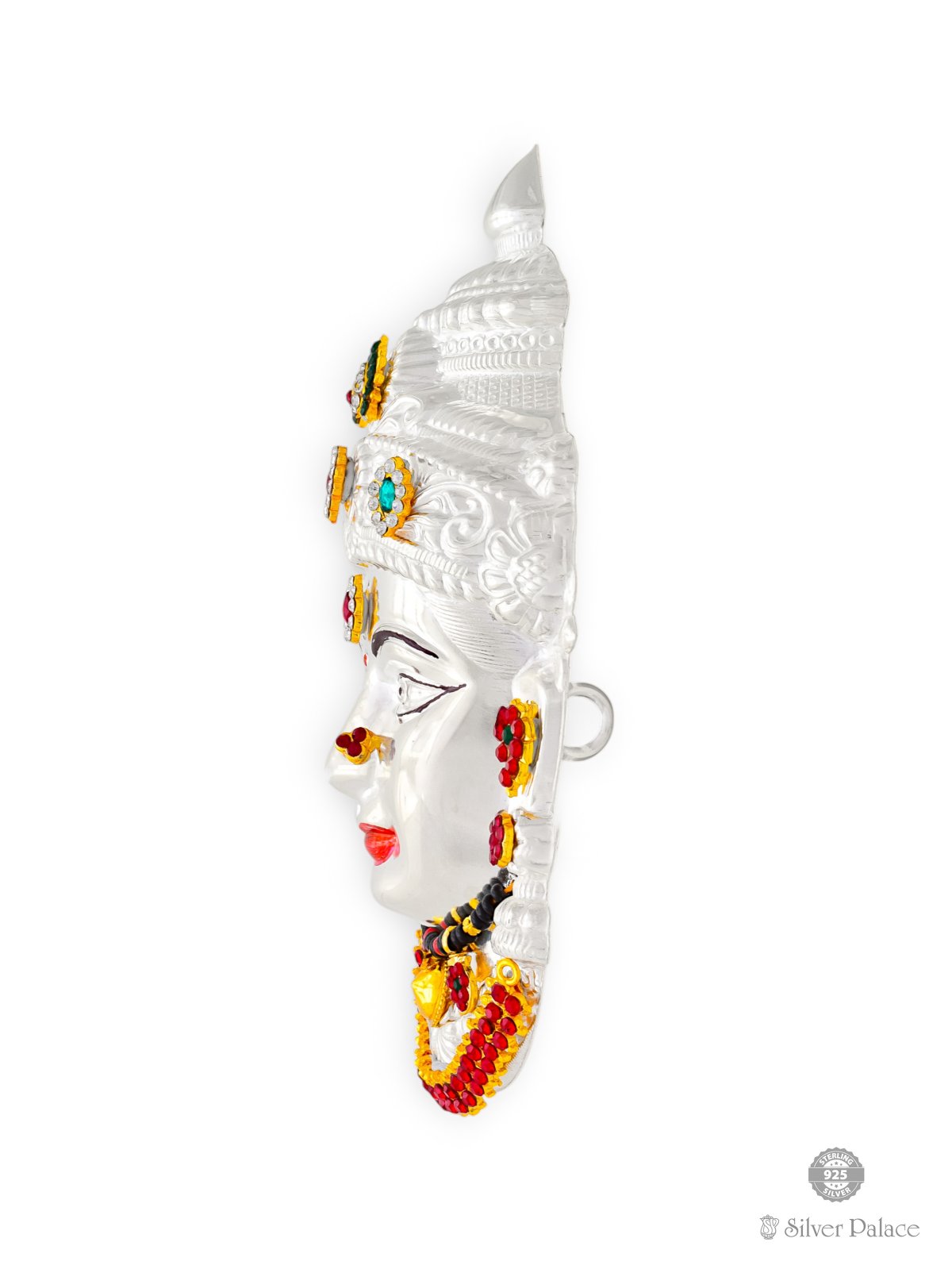 925 Pure Silver Amman Face With Color Full Stones - Silver Palace