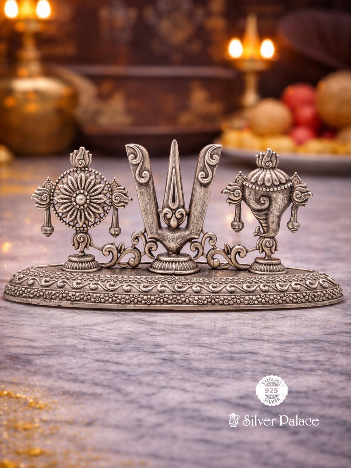 925 Oxidised Silver Sangu , Sakkaram , Naamam Idol For Pooja - Silver ...